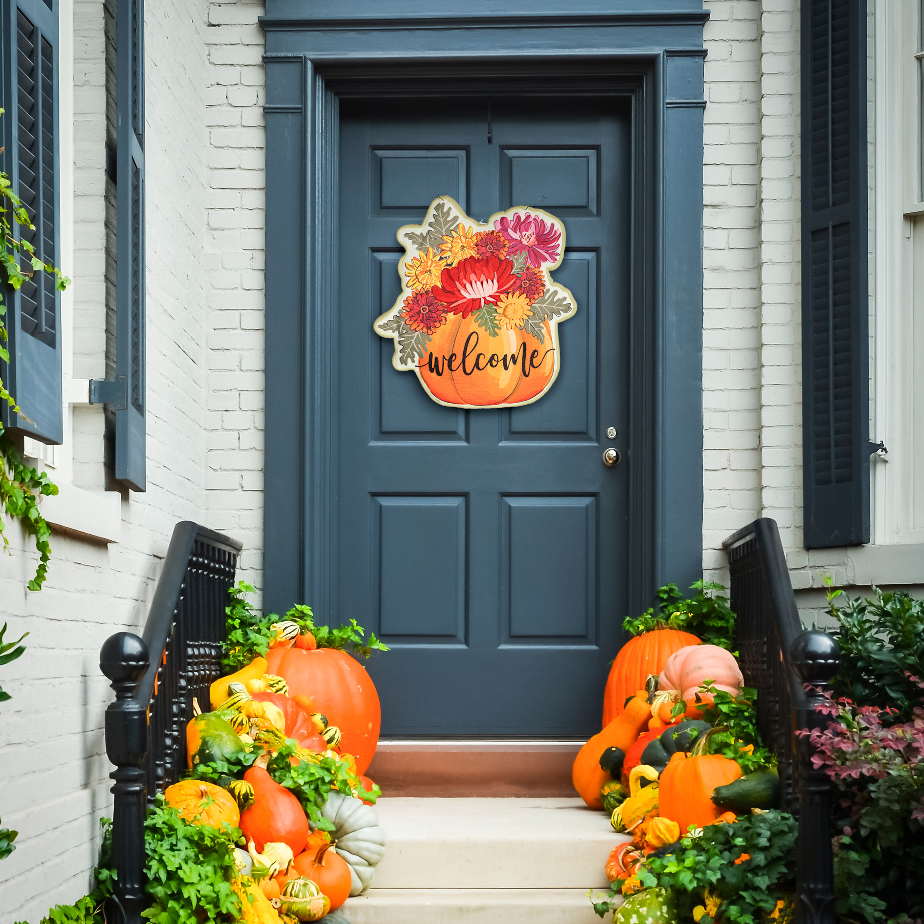 August Grove® Mums and Pumpkin Estate Door Décor | Wayfair
