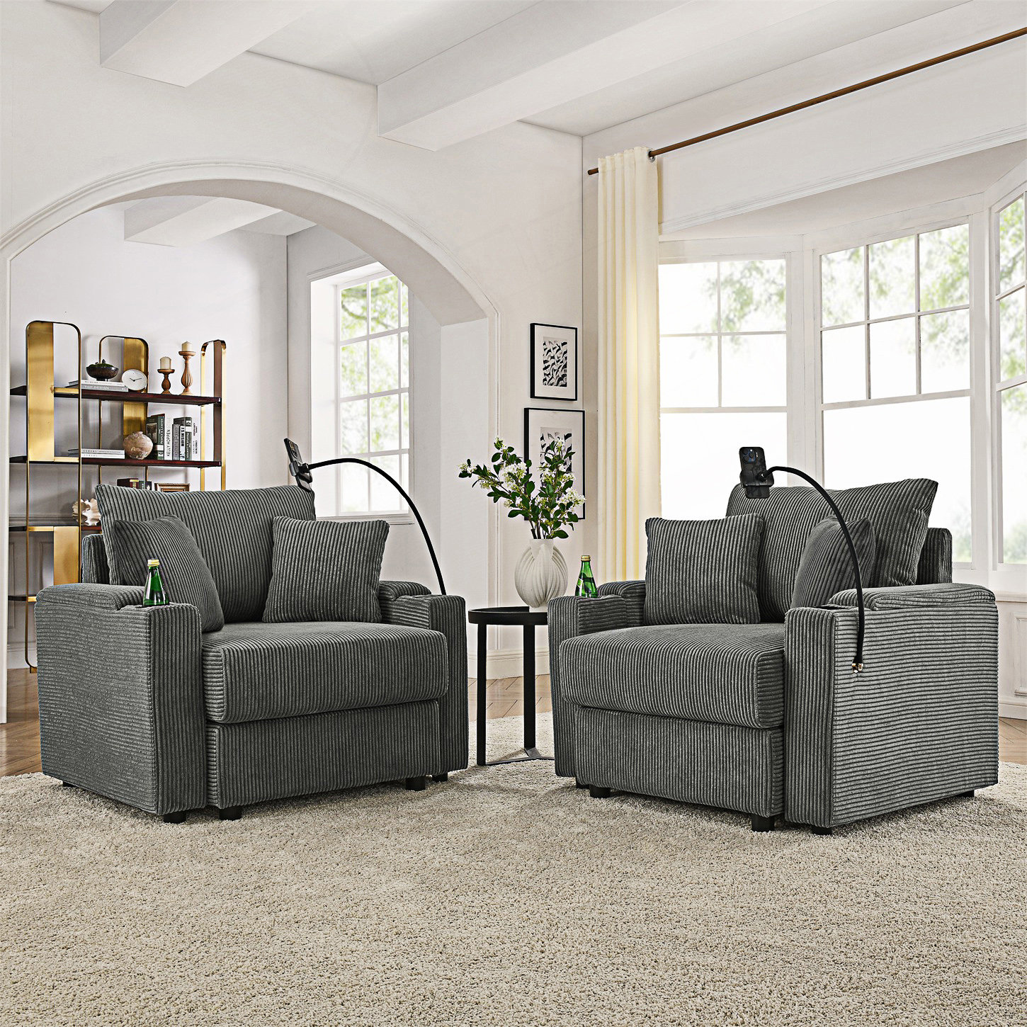 Hokku Designs Set Of 2 Accent Chair, Modern Armchair With Two Cup ...