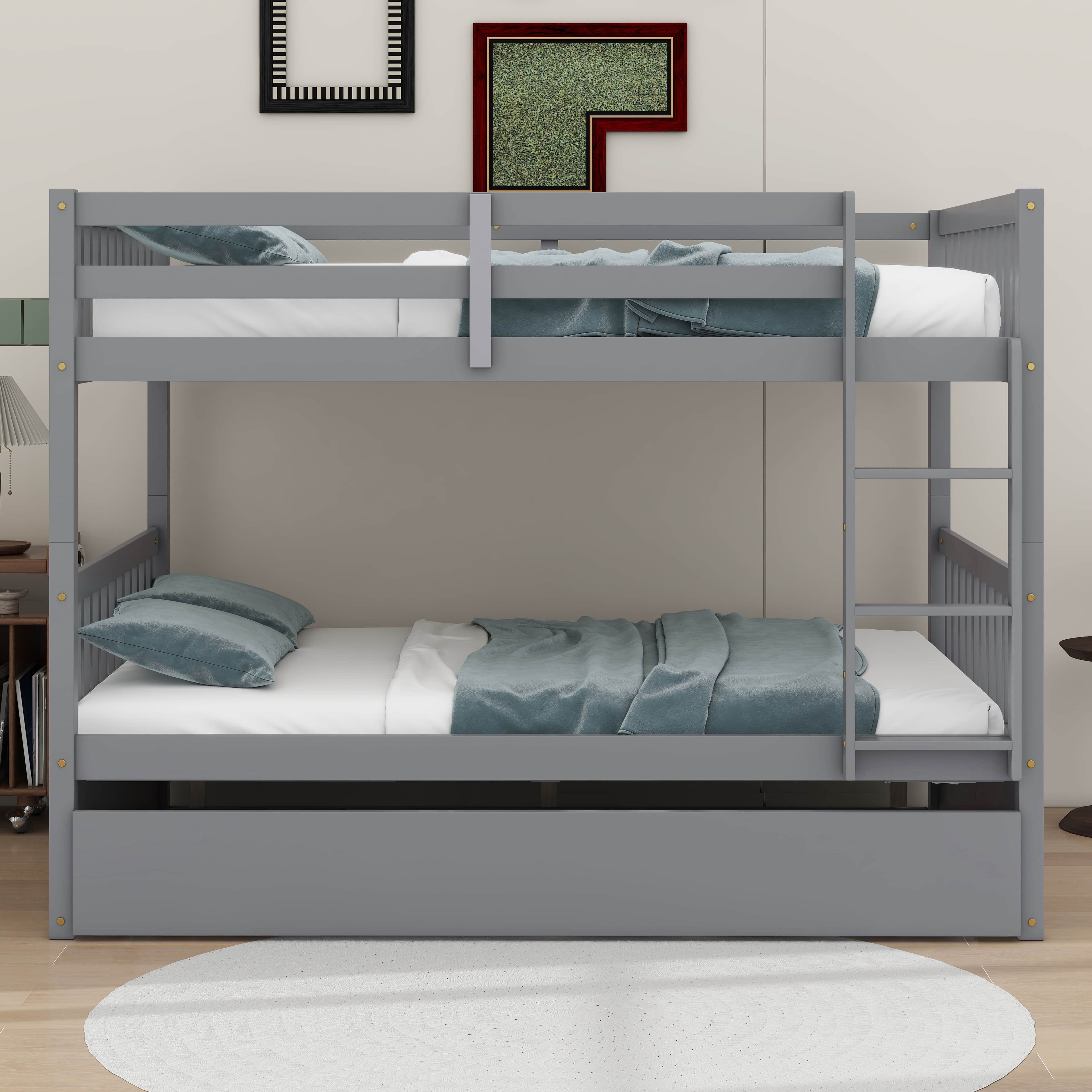 Harriet Bee Full Over Full Rubber Wood Bunk Bed With Trundle ...