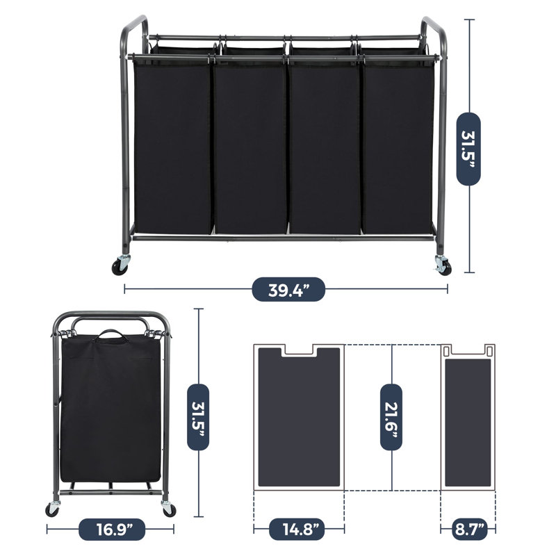 Hokku Designs Laundry Sorter 4 Section, 4 Bag Laundry Hamper, Rolling ...