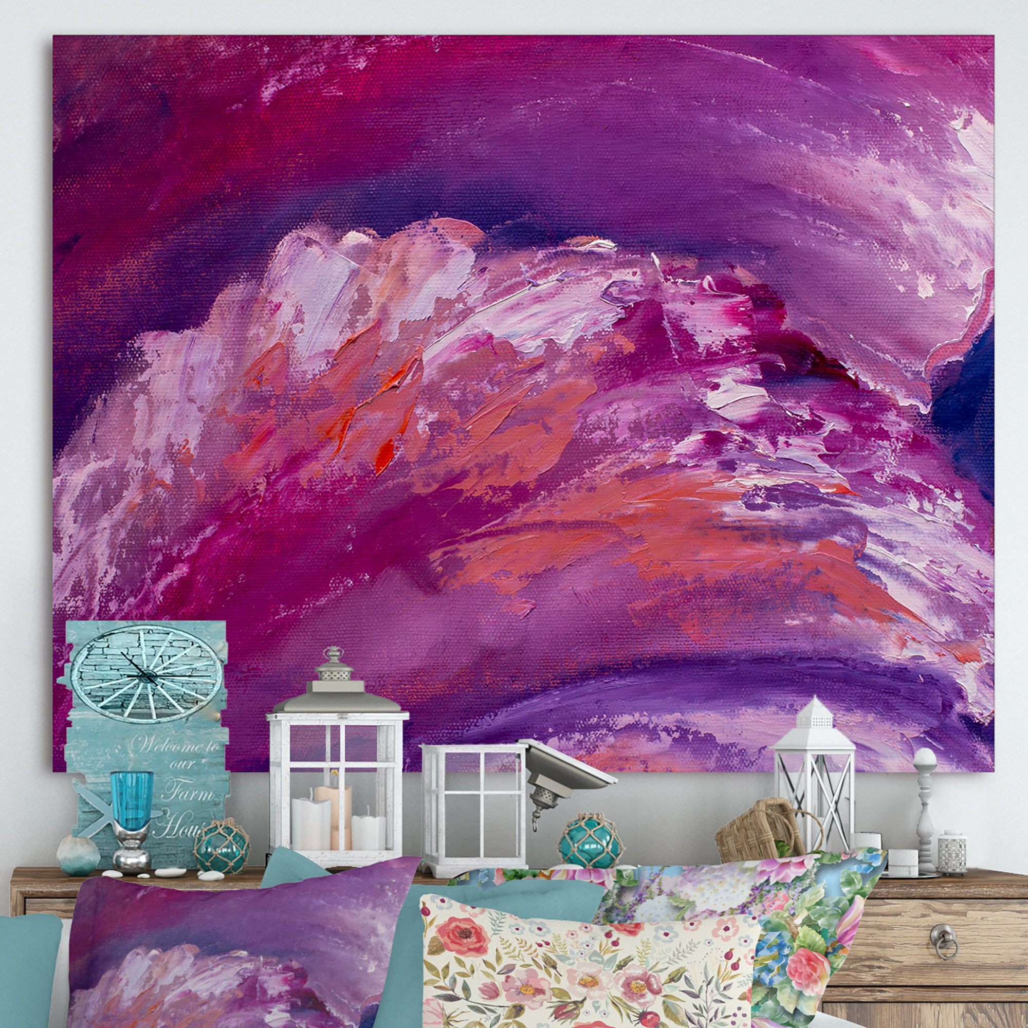 East Urban Home Pink And Purple Oil Paint Waves - Modern Wall Art Print ...