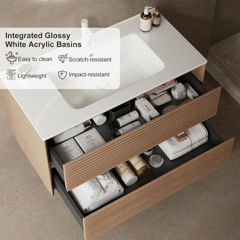 Latitude Run® 30" Floating Bathroom Vanity with Sink, Ceramic ...