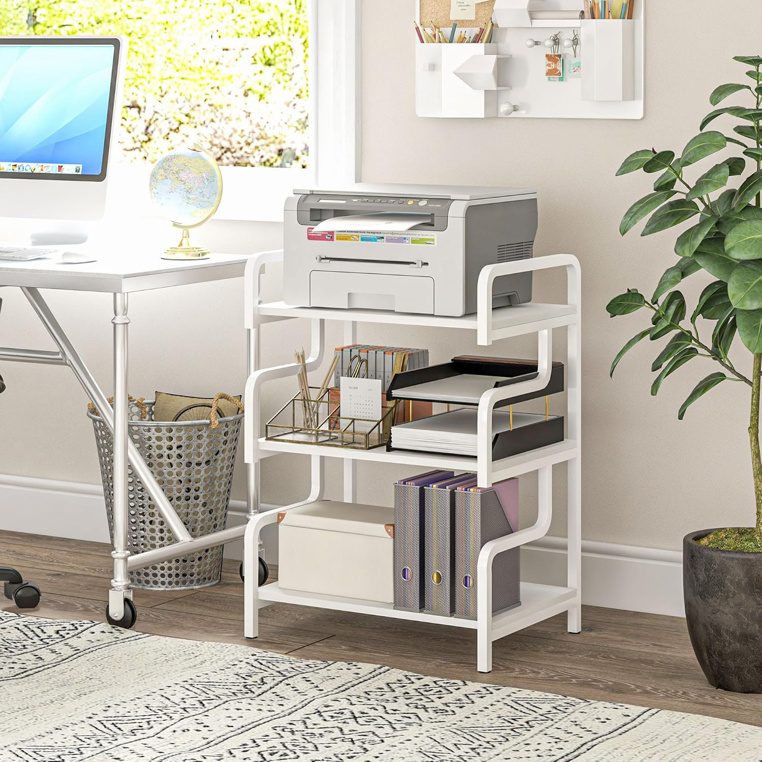 Elaine Mercure 3-Tier Printer Stand With Storage, Industrial Metal ...