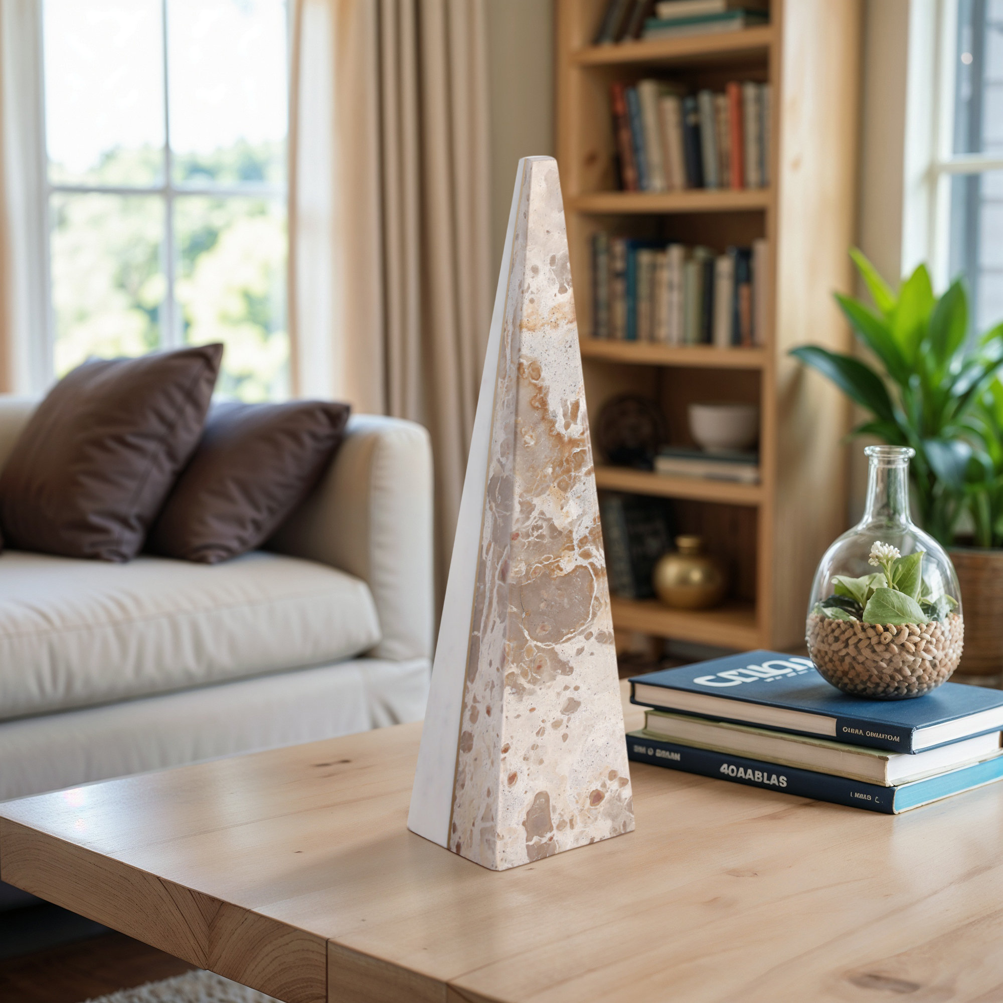 Ivy Bronx Pompano Large Beige And White Marble Pyramid | Wayfair