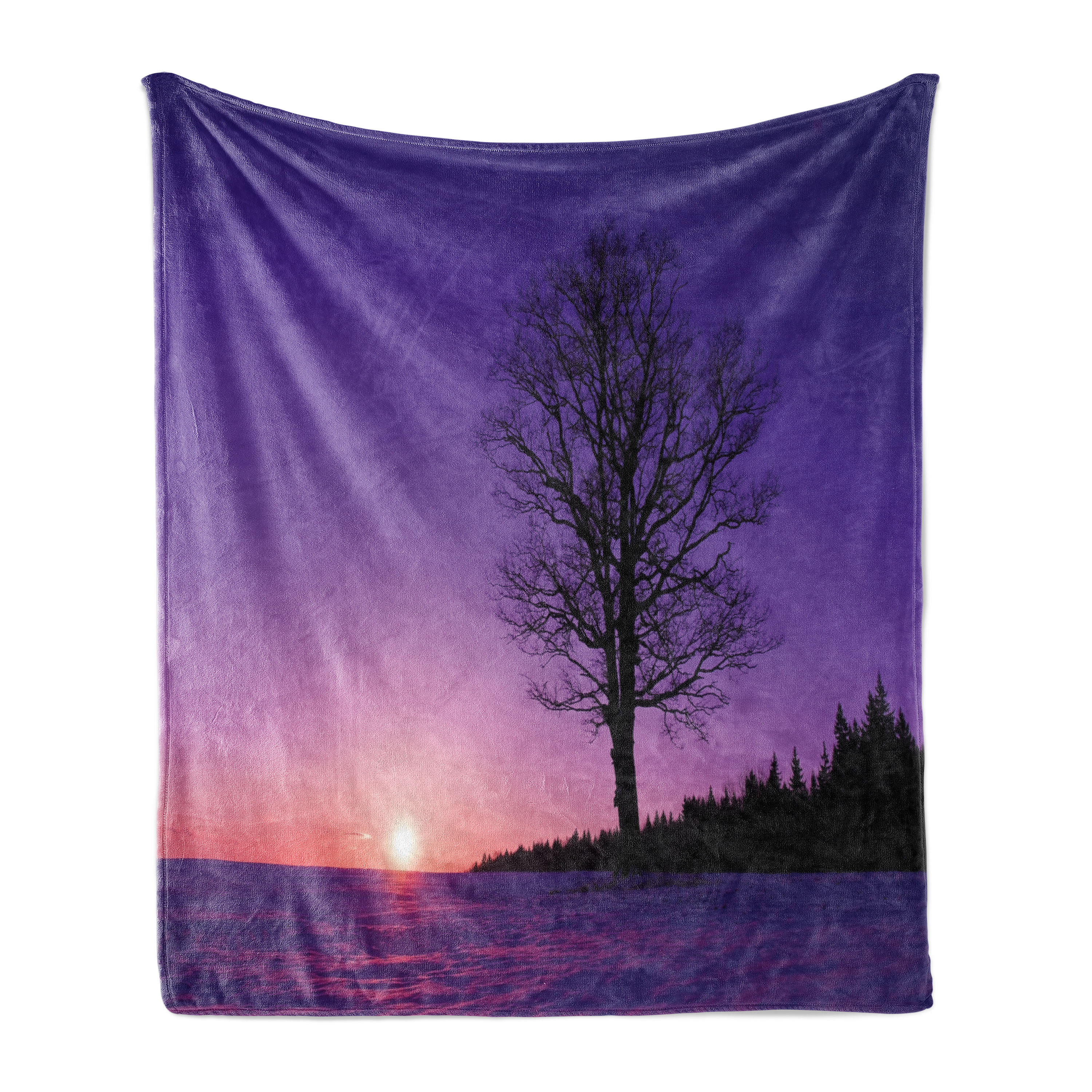 Ambesonne Tree Fleece Blanket Sunset Nature Landscape Purple Black ...