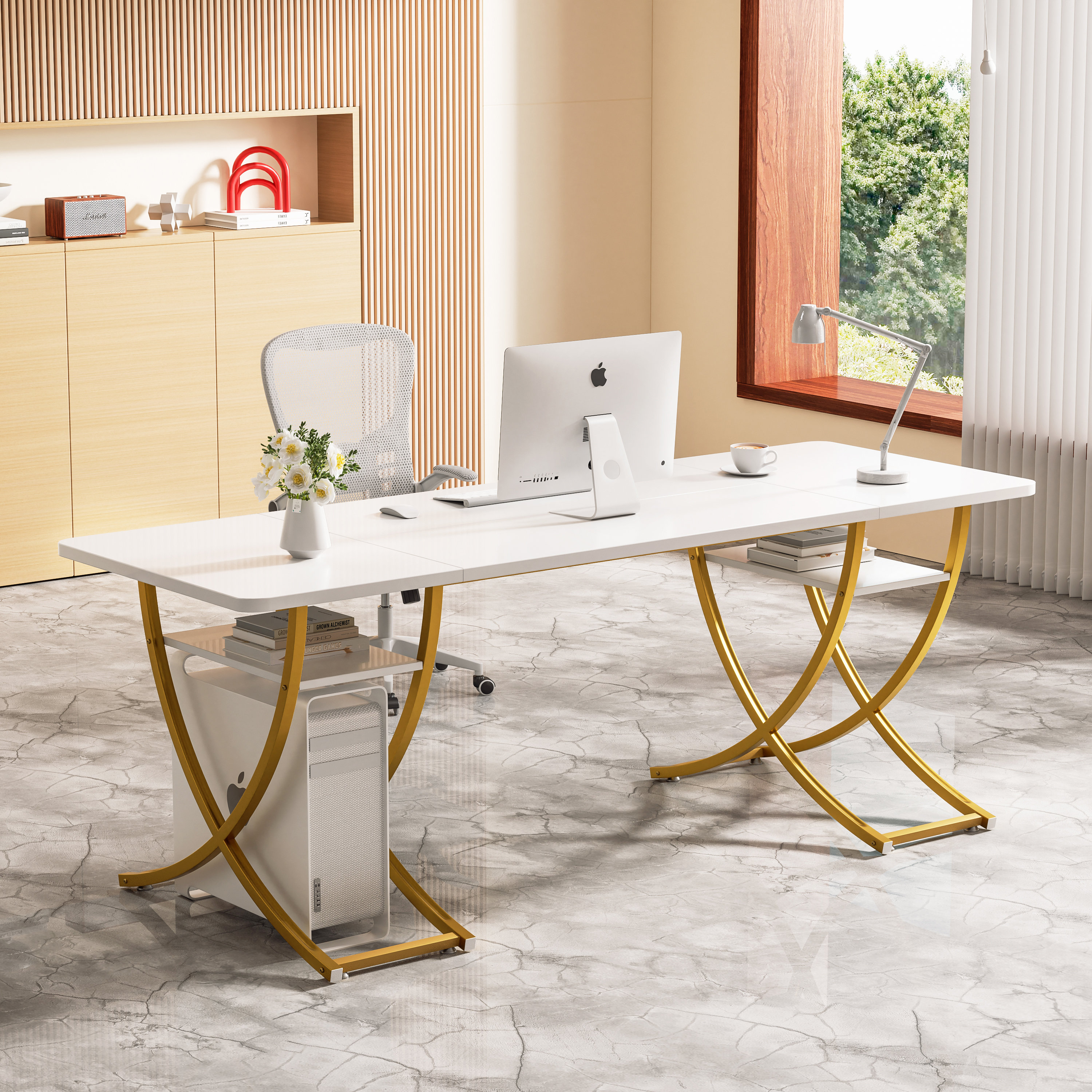 Mercer41 White Desk 63'' Computer Desk Long Desk Craft Desk With ...