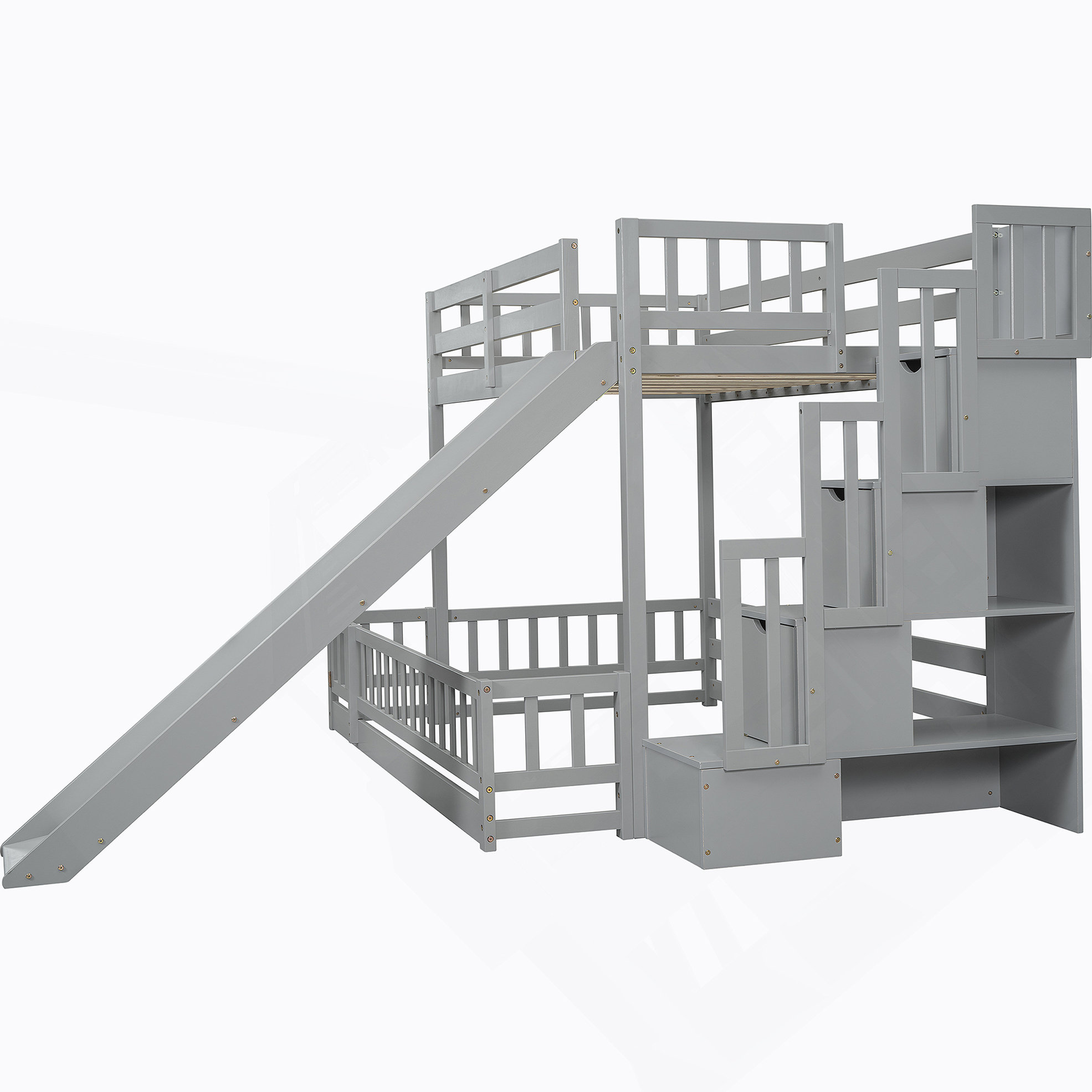 Harriet Bee Wooden Bed Frame with Slide and Storage Staircase | Wayfair