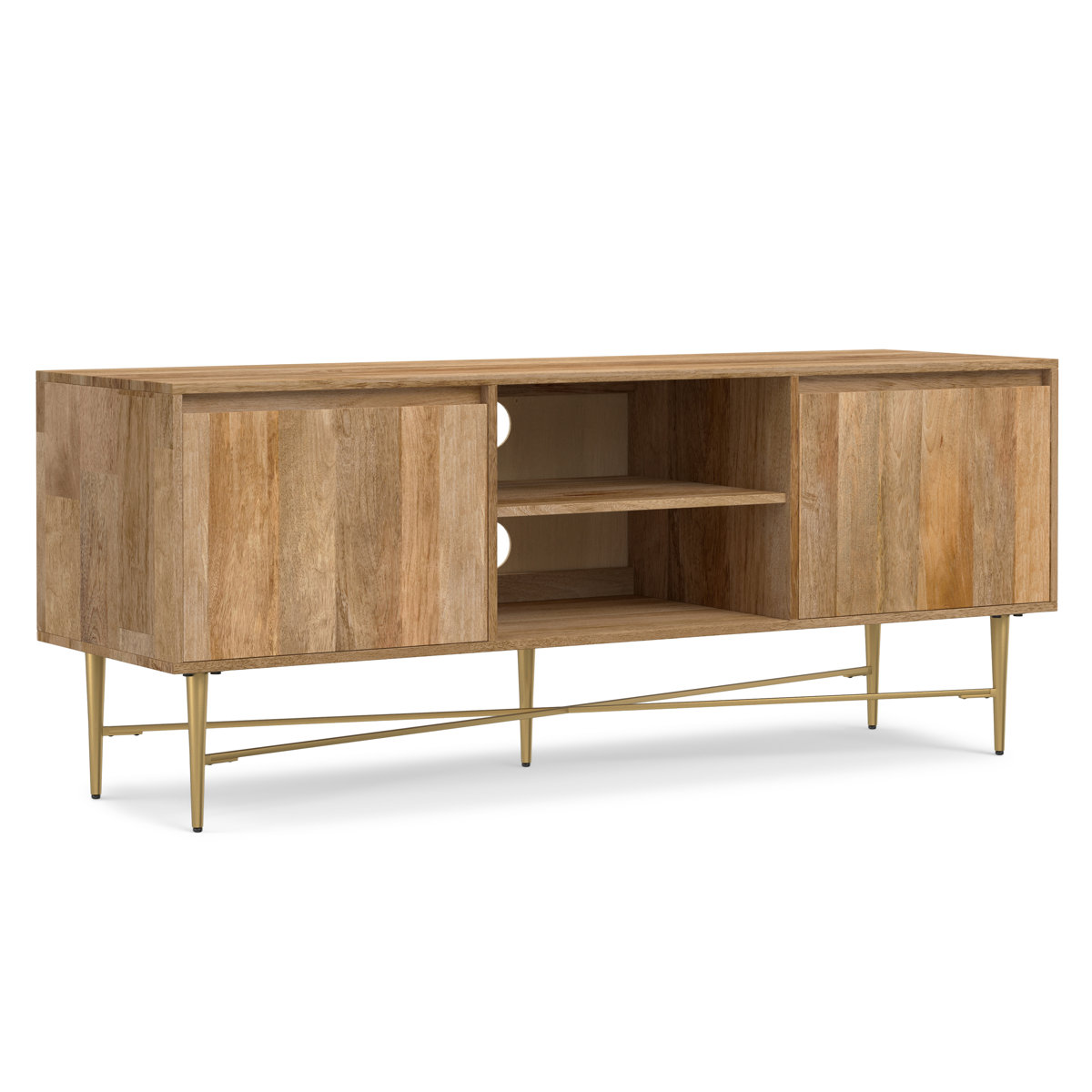 Simpli Home Fallon 60" Natural Solid Mango Wood Contemporary TV Stand ...