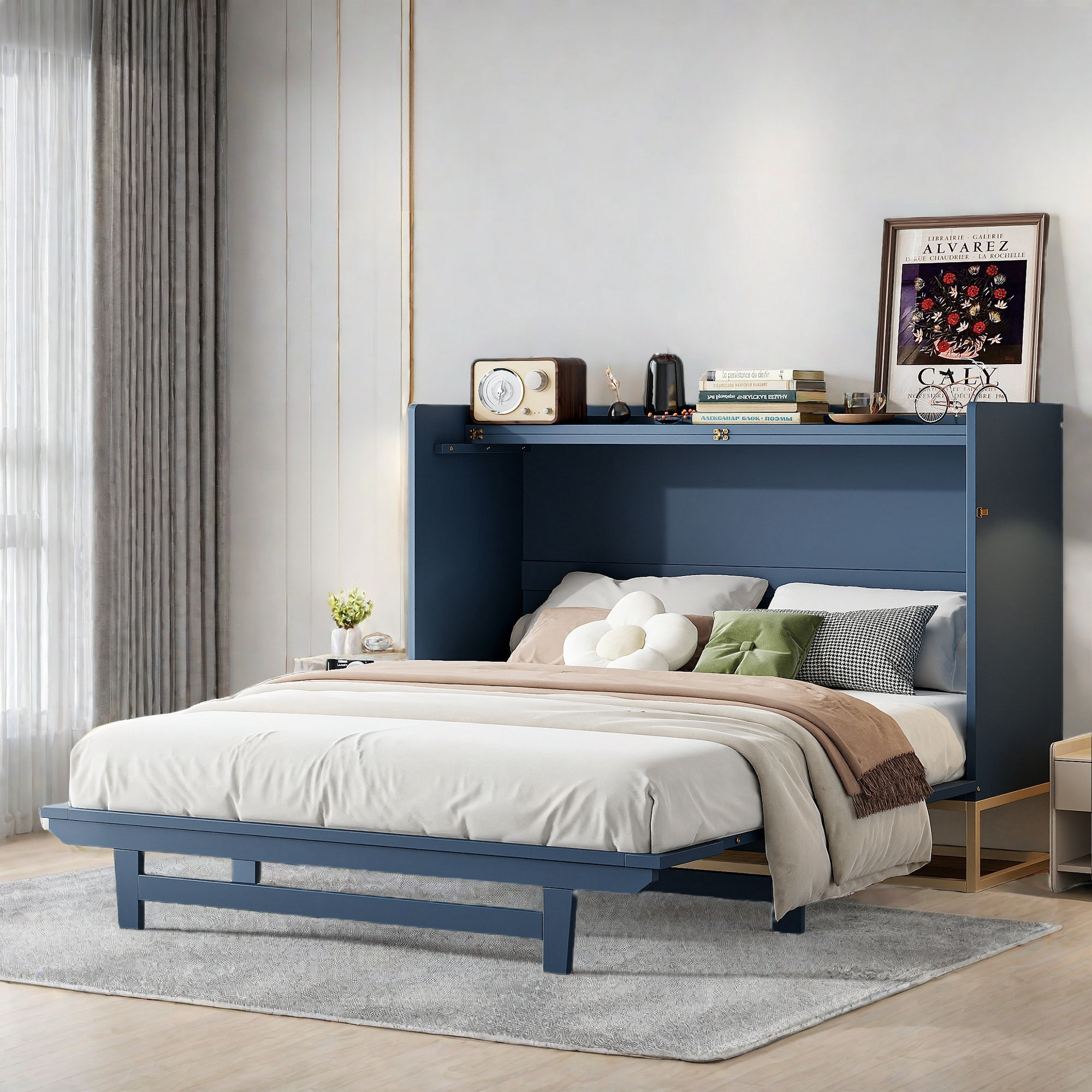 Hokku Designs Korede Modern Bed With Iron Legs, Upright Cabinet Mode ...