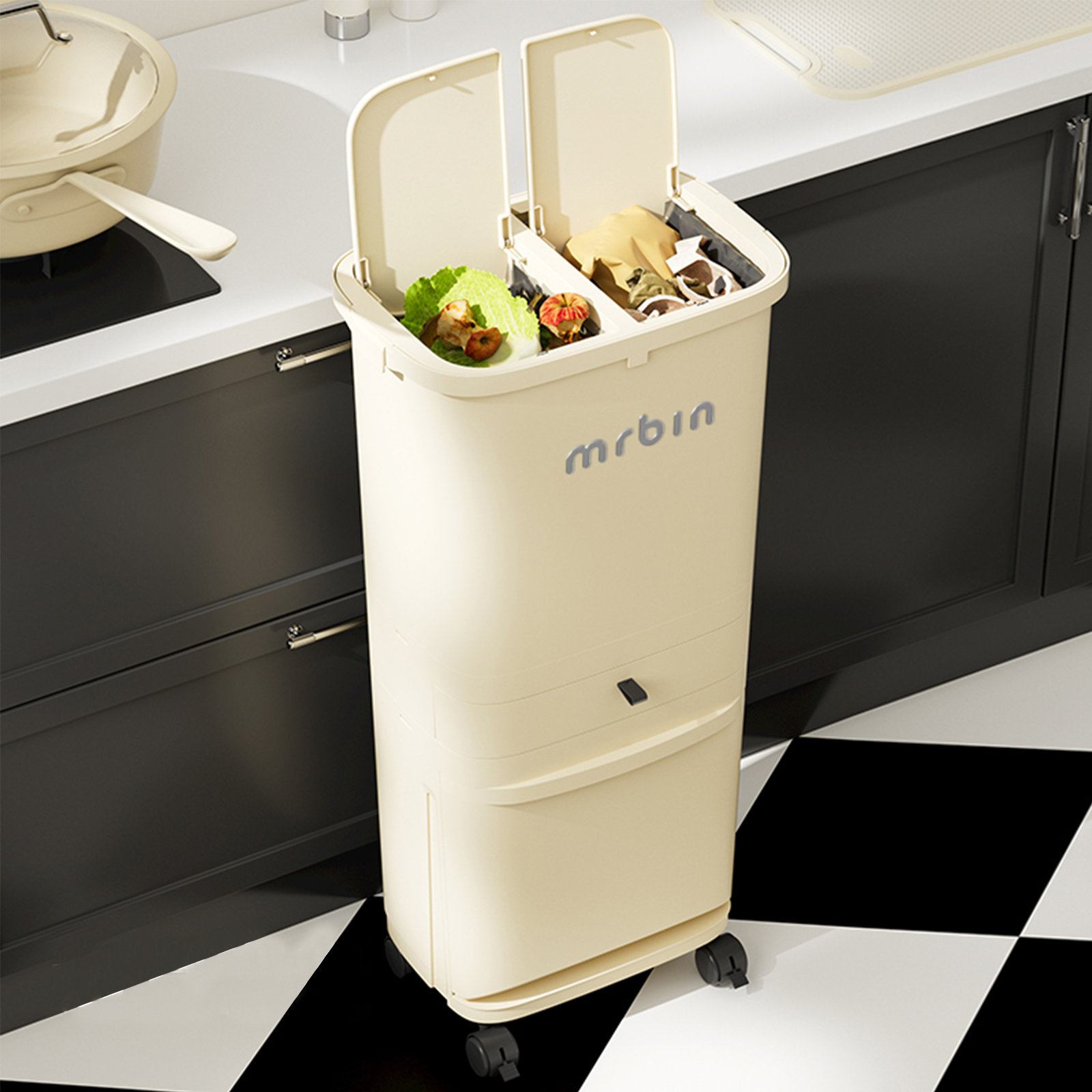 mrbin 3 in 1 Removable Vertical Trash and Recycle Bin Combo, 42L/11gal ...