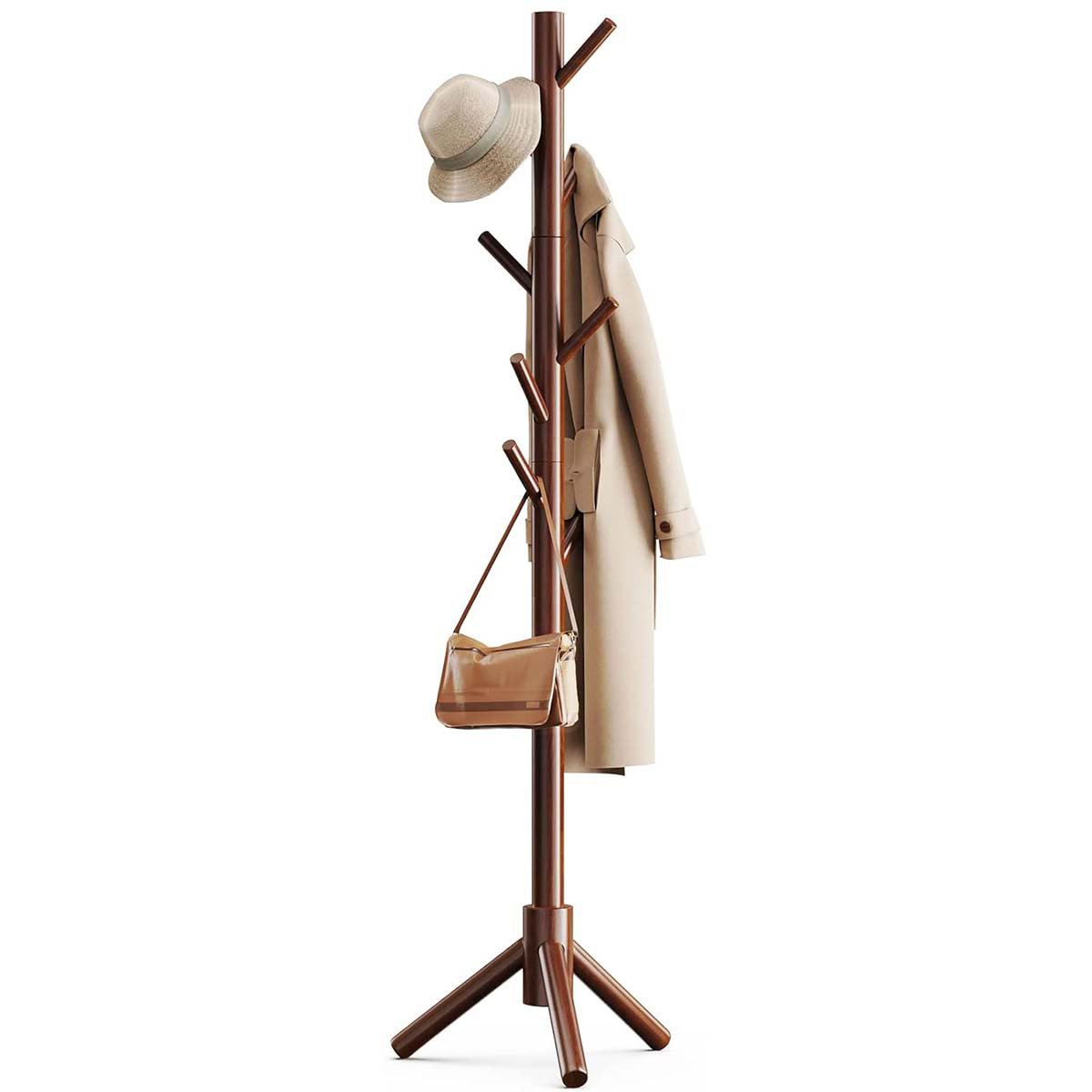 George Oliver Sturdy Wooden Coat Tree With 8 Hooks, 3 Adjustable Sizes ...