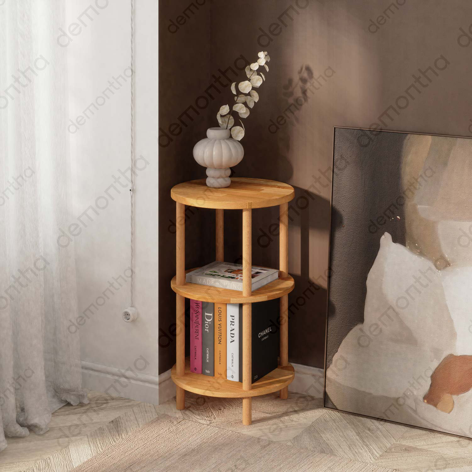 Corrigan Studio® Soho Round Bookcase – 3-Tier Modern Wood Bookshelf For ...