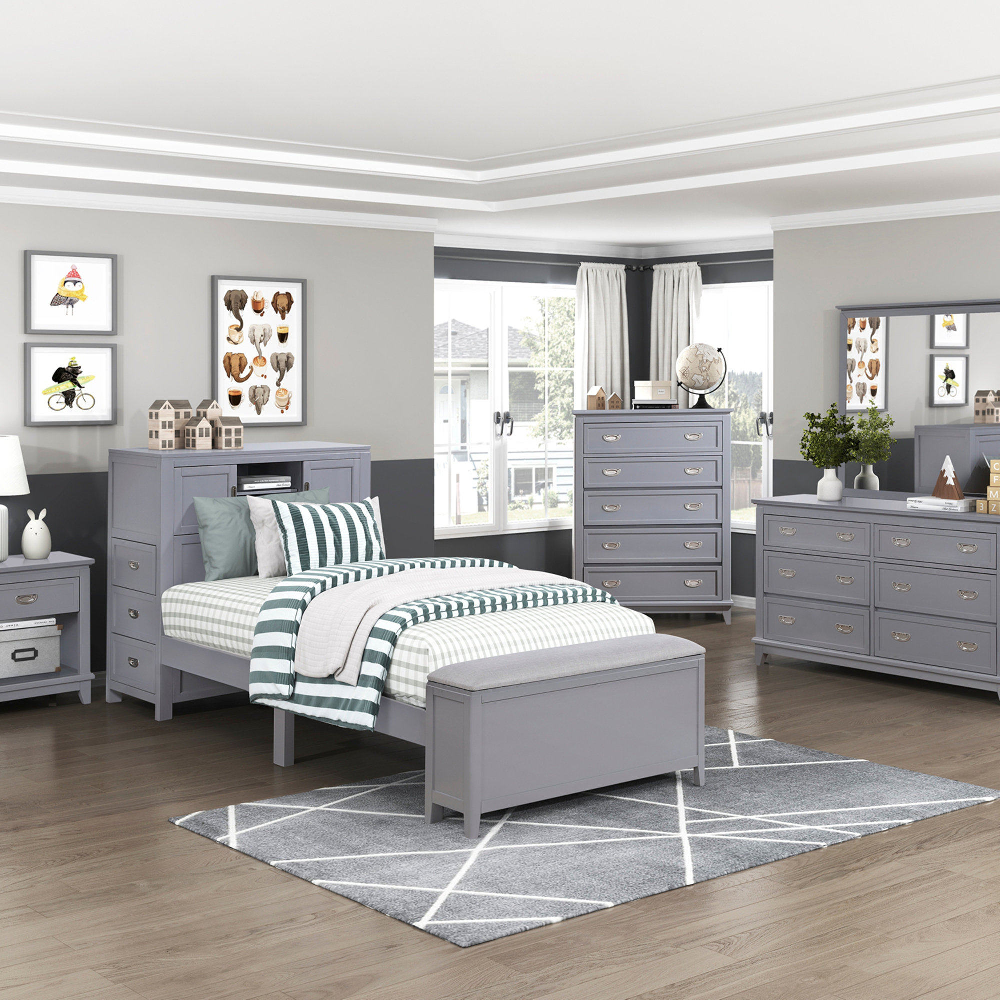 Latitude Run® Platform Bed with Bookcase Headboard Drawers Hidden Desk ...