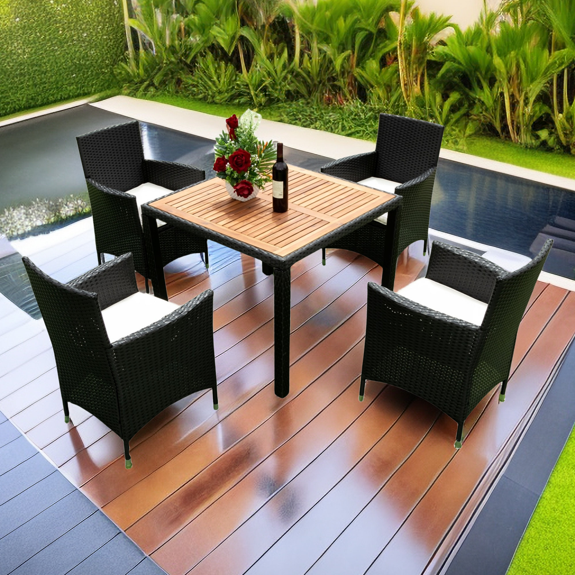 Red Barrel Studio 5 Piece Outdoor Patio Wicker Dining Set Patio Wicker ...