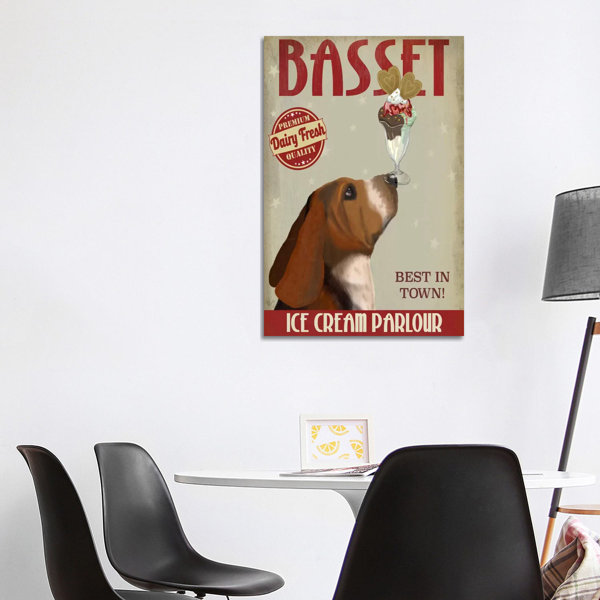 Happy Larry Basset Ice Cream Parlour by Fab Funky - Wrapped Canvas ...
