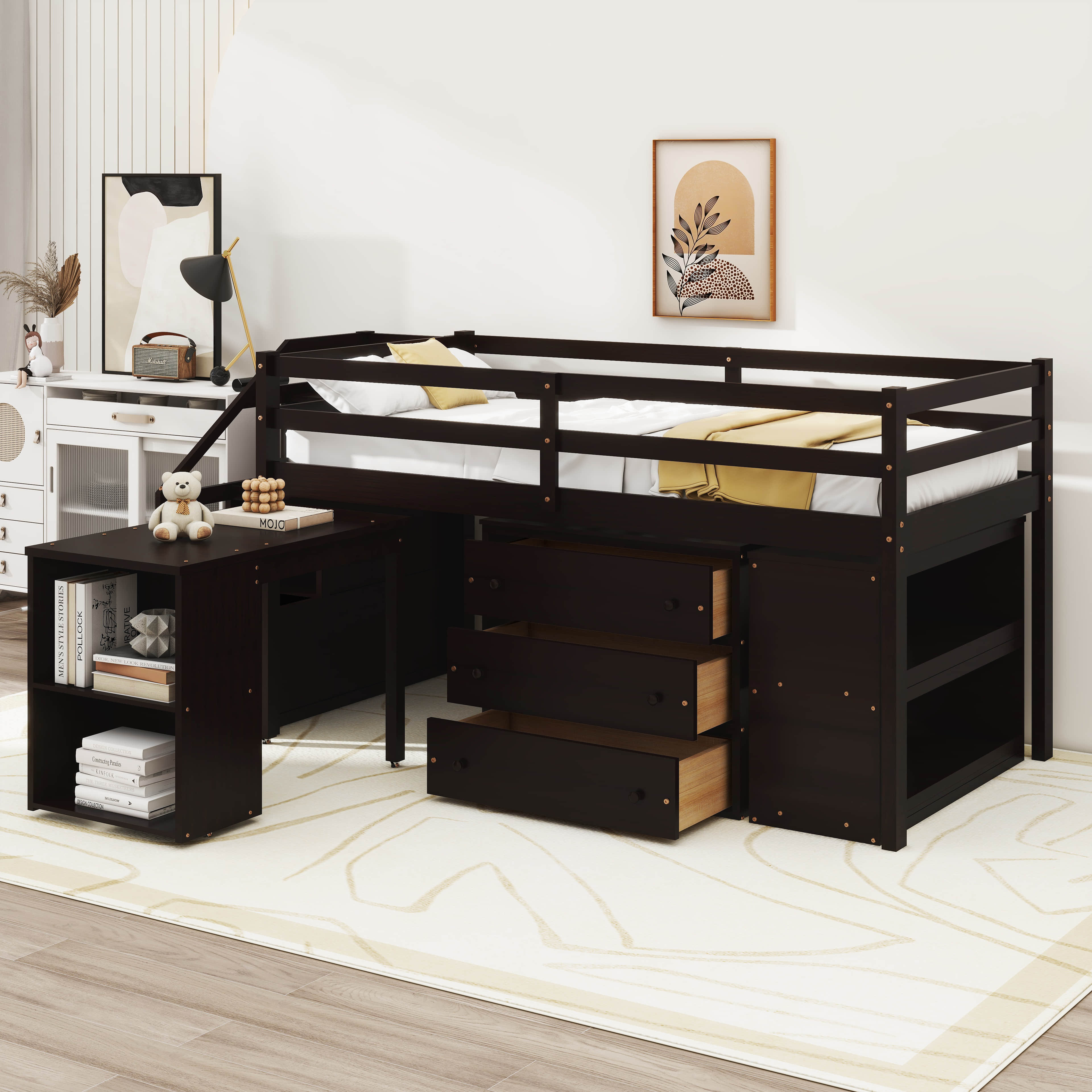 Harriet Bee Jillinda Loft Bed With Retractable Writing Desk And 3 ...
