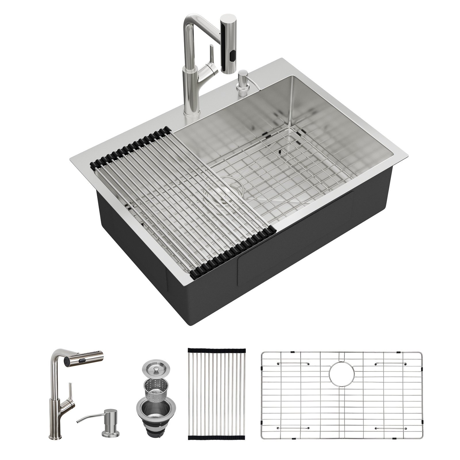 Mocoloo 22"W Drop-in Kitchen Sink 16 Gauge Stainless Steel Single Bowl ...