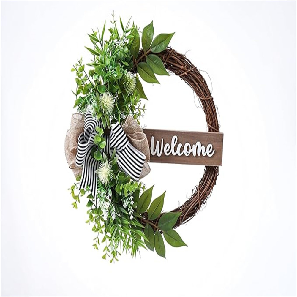 Primrue Welcome Door Wreath With Welcome Sign, Artificial Year Round ...