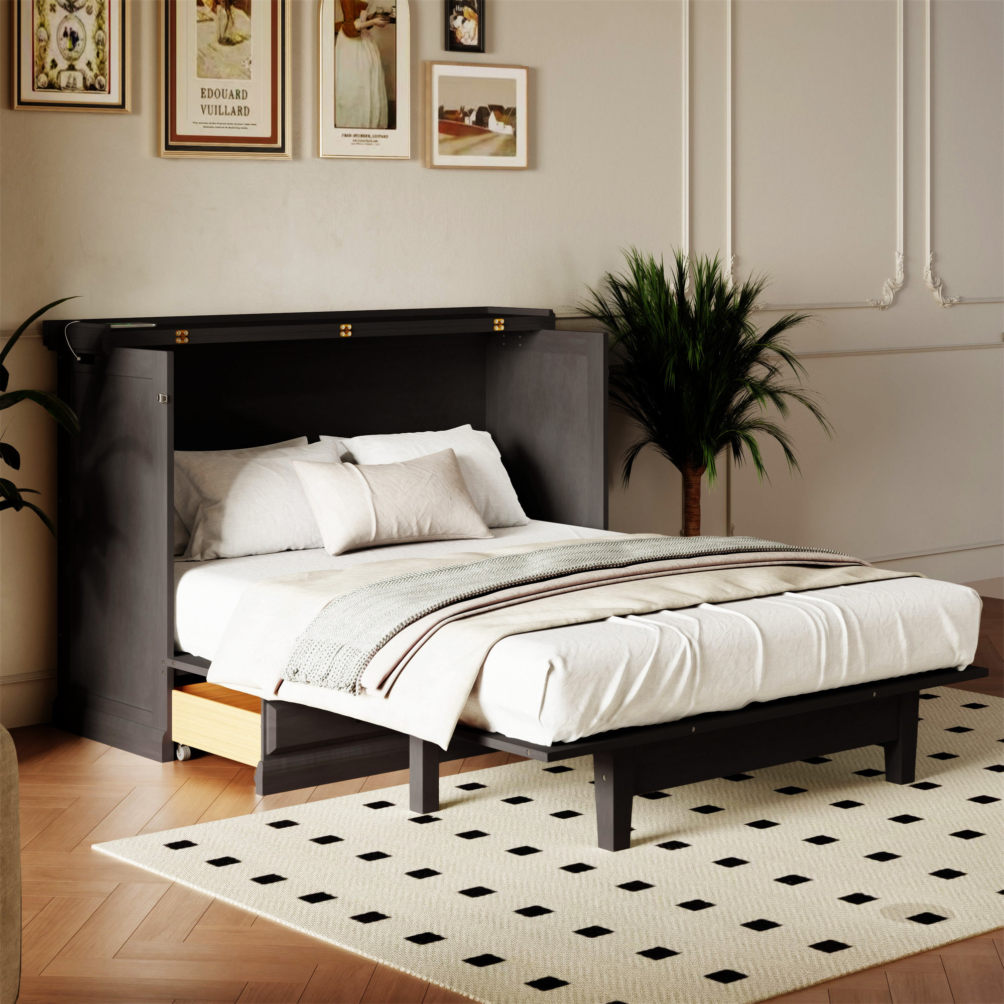 Red Barrel Studio® Solid Pine Murphy Bed Chest Cube Cabinet Bed With ...