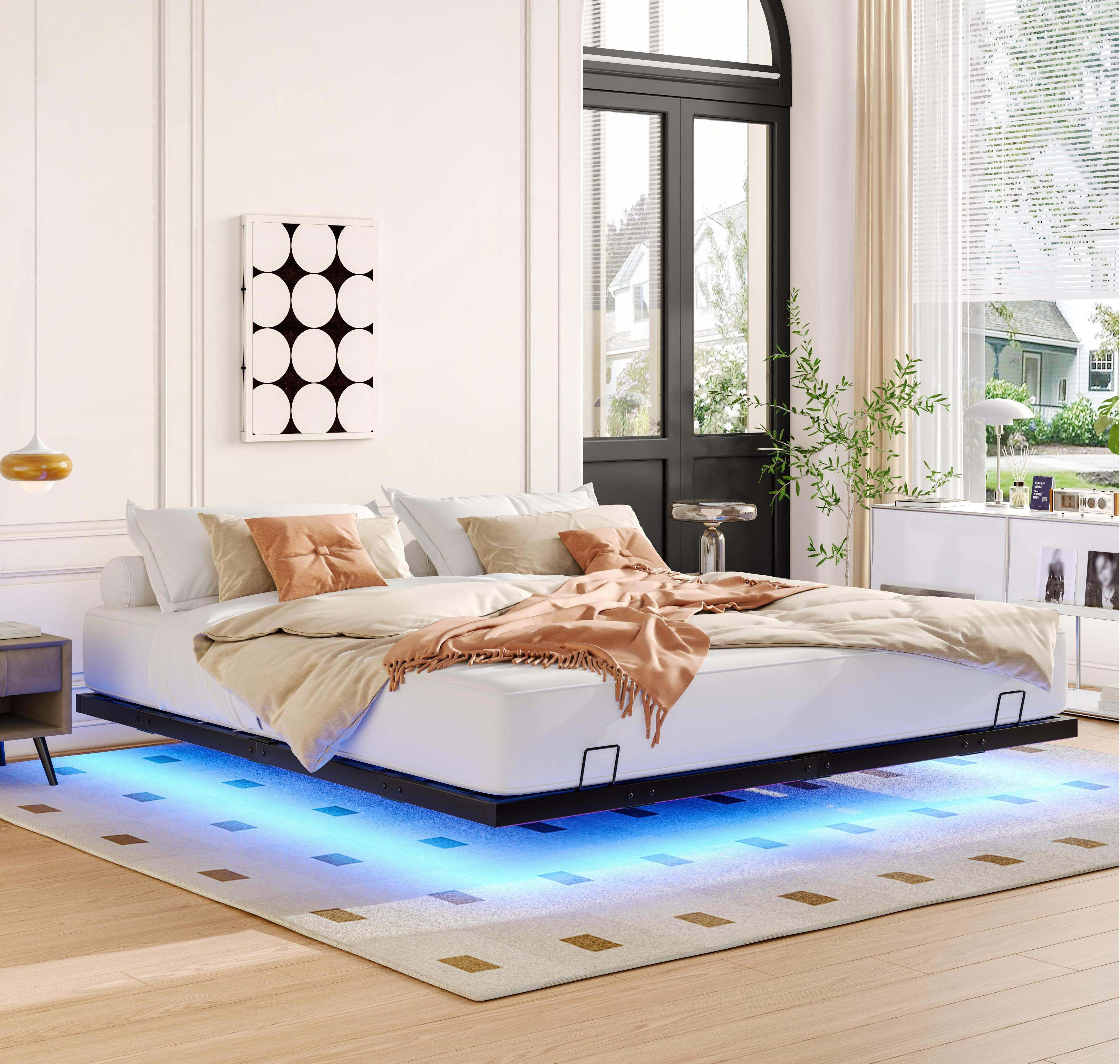 Alwyn Home Floating Bed Frames with Lights, Metal Platform Bed | Wayfair