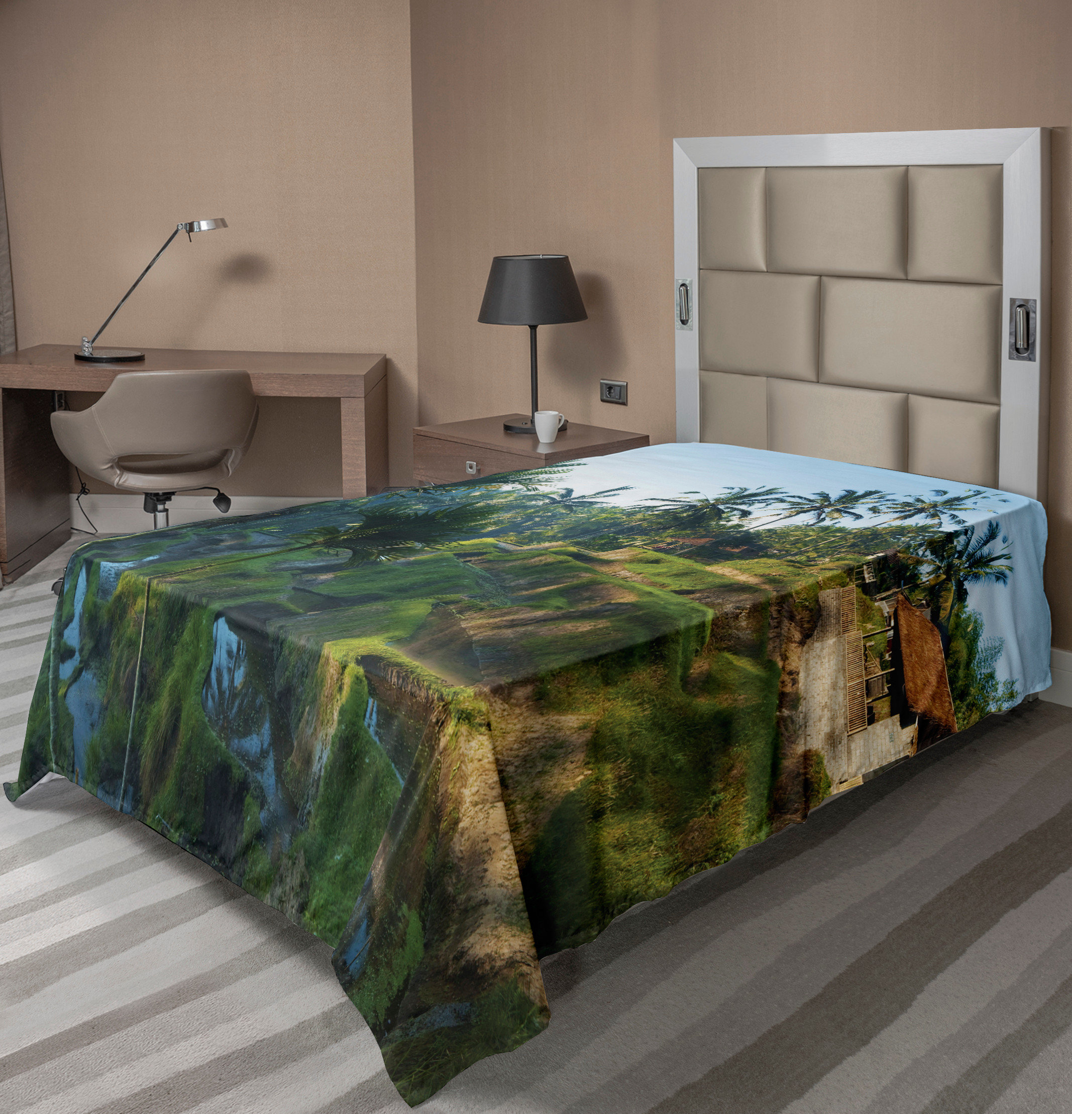 Ambesonne Landscape Top Flat Sheet Palm Trees Morning Green | Wayfair