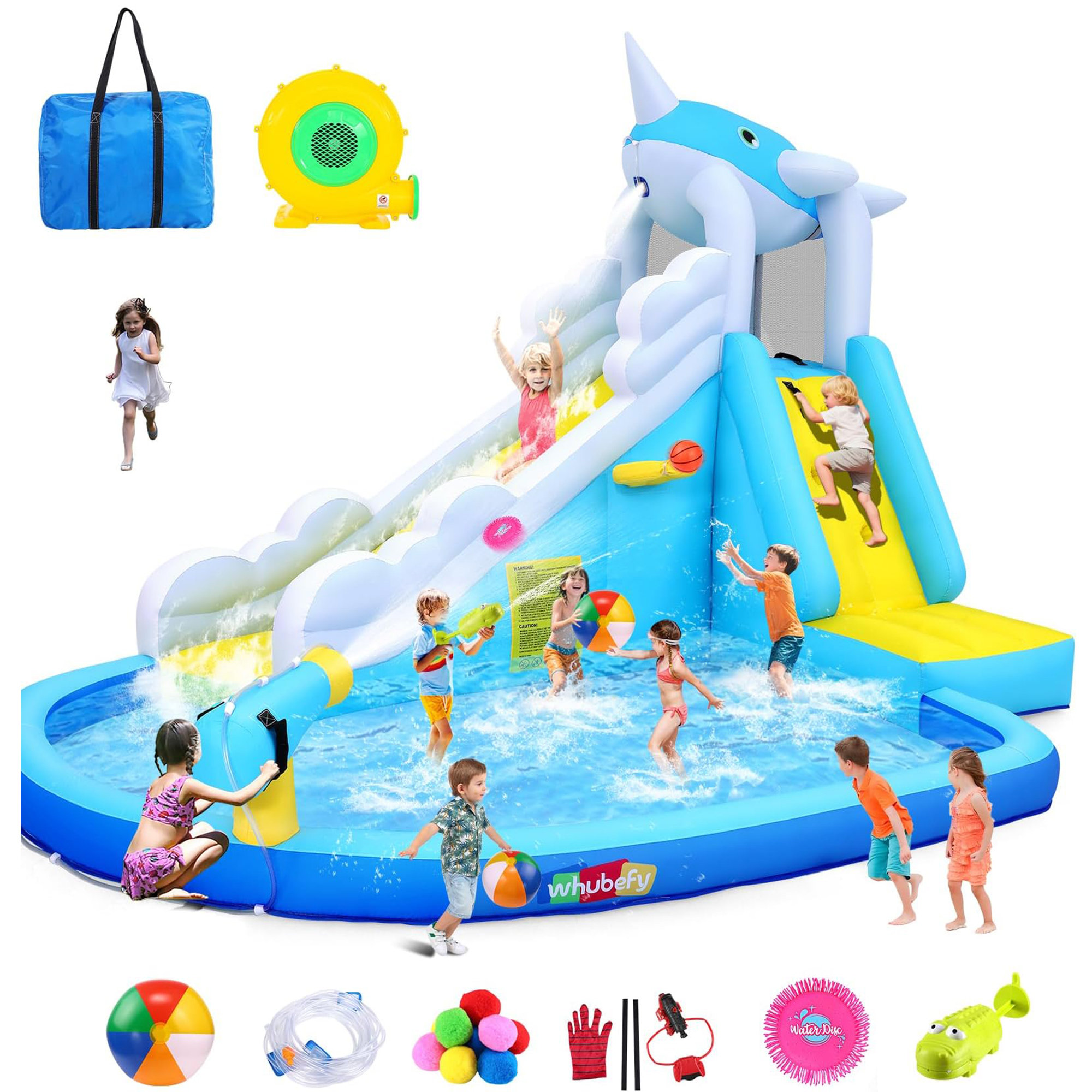 Ancheer 12X8.5Ft Whale Inflatable Water Slide For Kids 3-10, Bounce ...