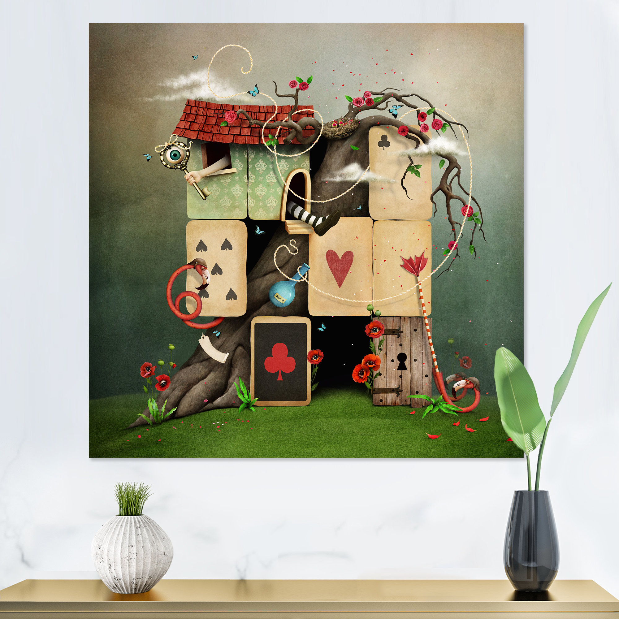 East Urban Home Wonderland Playing Cards House - Children's Art Canvas ...