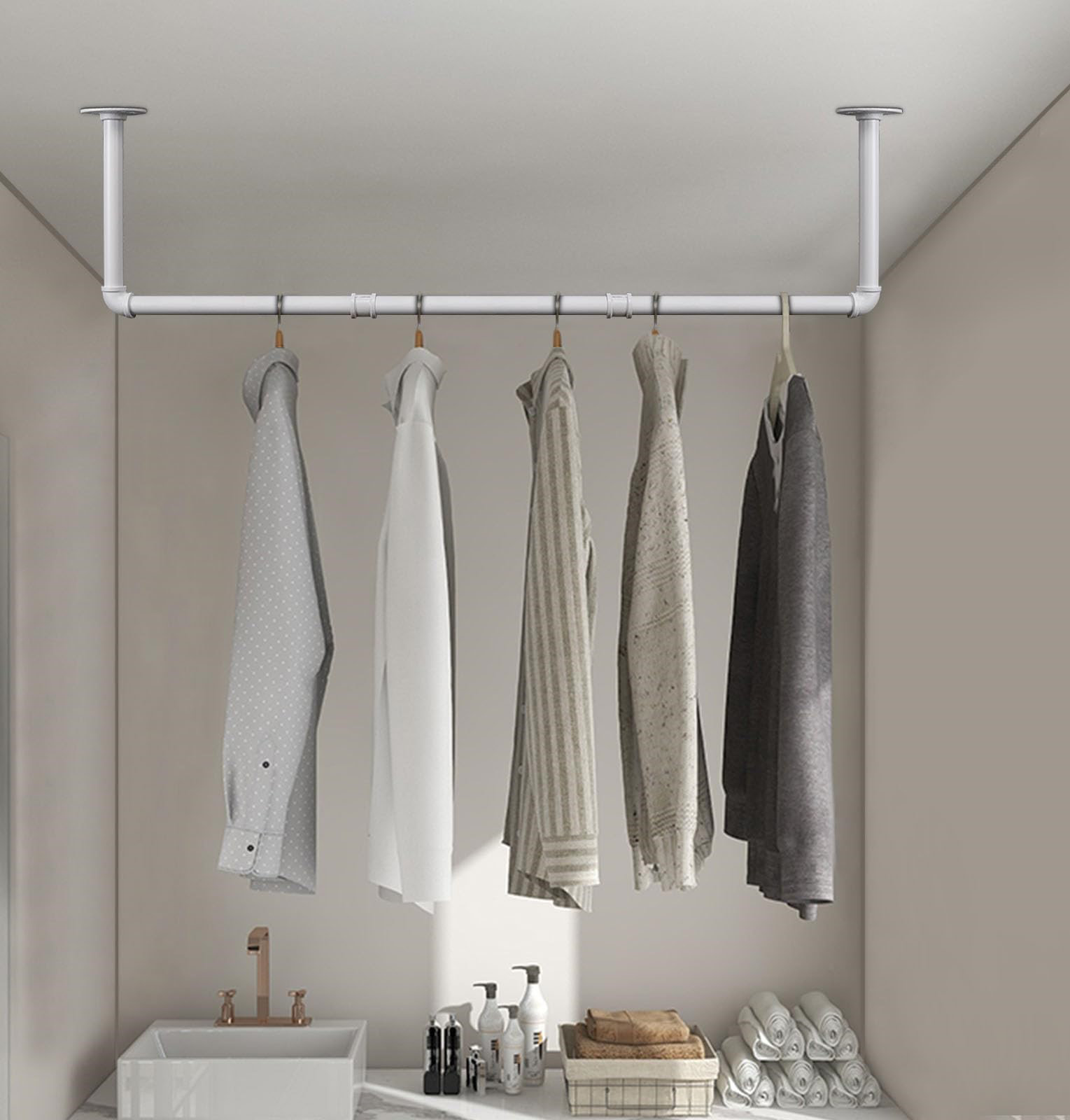 Trent Austin Design® Industrial Iron Pipe Clothes Rack Wall-Mounted ...