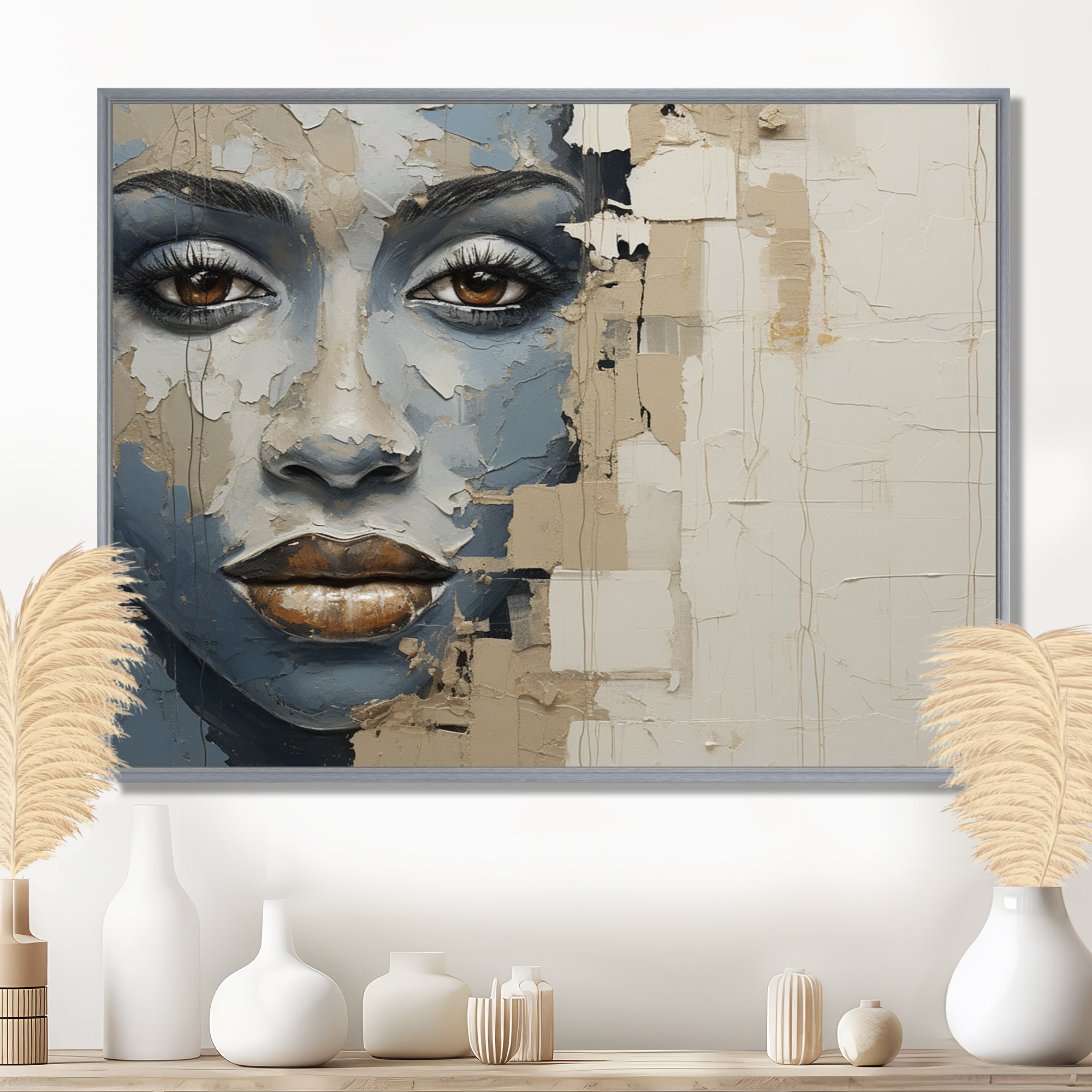 Design Art Blue And Beige African Woman Collage I - Africa Wall Art ...