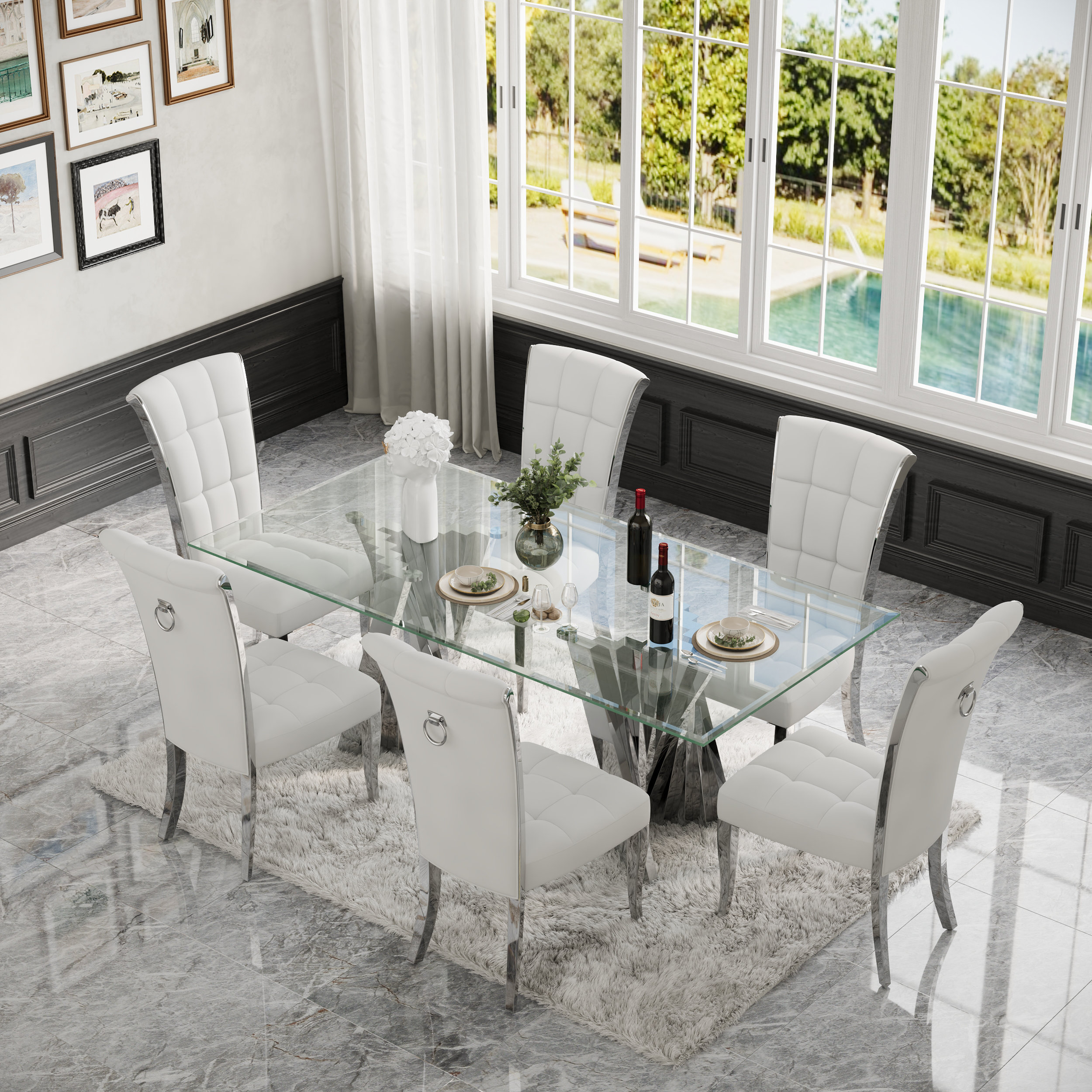 jajaplus Dining Chairs Set Of 6, Off-White Velvet Upholstered Dining ...