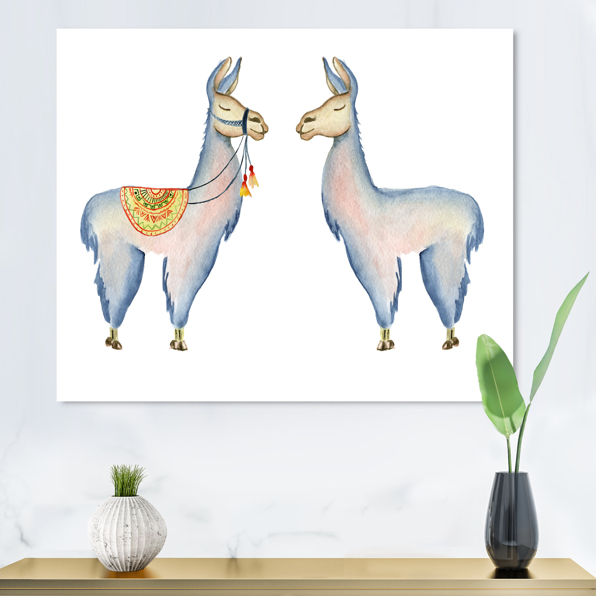 Bungalow Rose Cute Llama Cartoon Character II - Floater Frame Print on ...