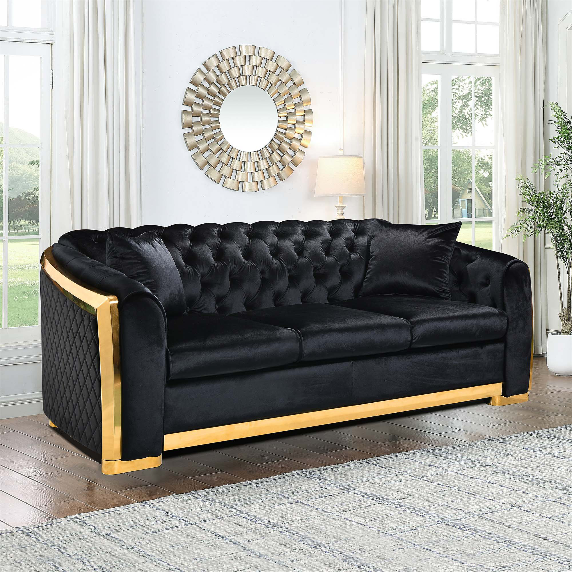 Ebern Designs Velvet Luxury Chesterfield Sofa Set Tufted 3 Seat Couch ...