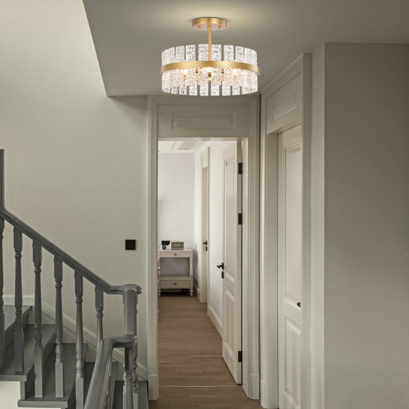 Willa Arlo™ Interiors Iola 17" 4-light Glossy Bronze Drum Glass Strip ...