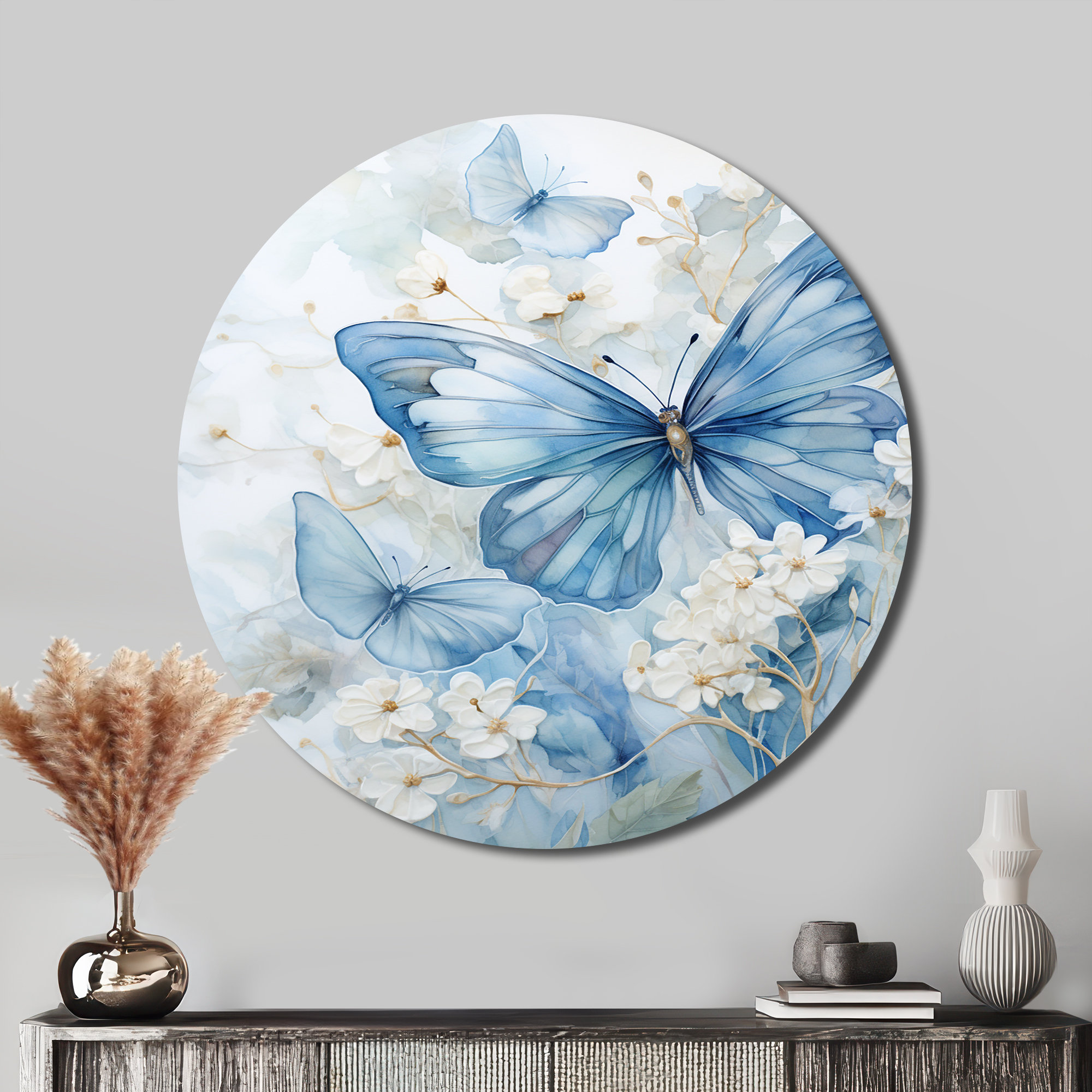 Design Art Blue Butterfly Whispering Wings II - Animals Round Metal Art ...