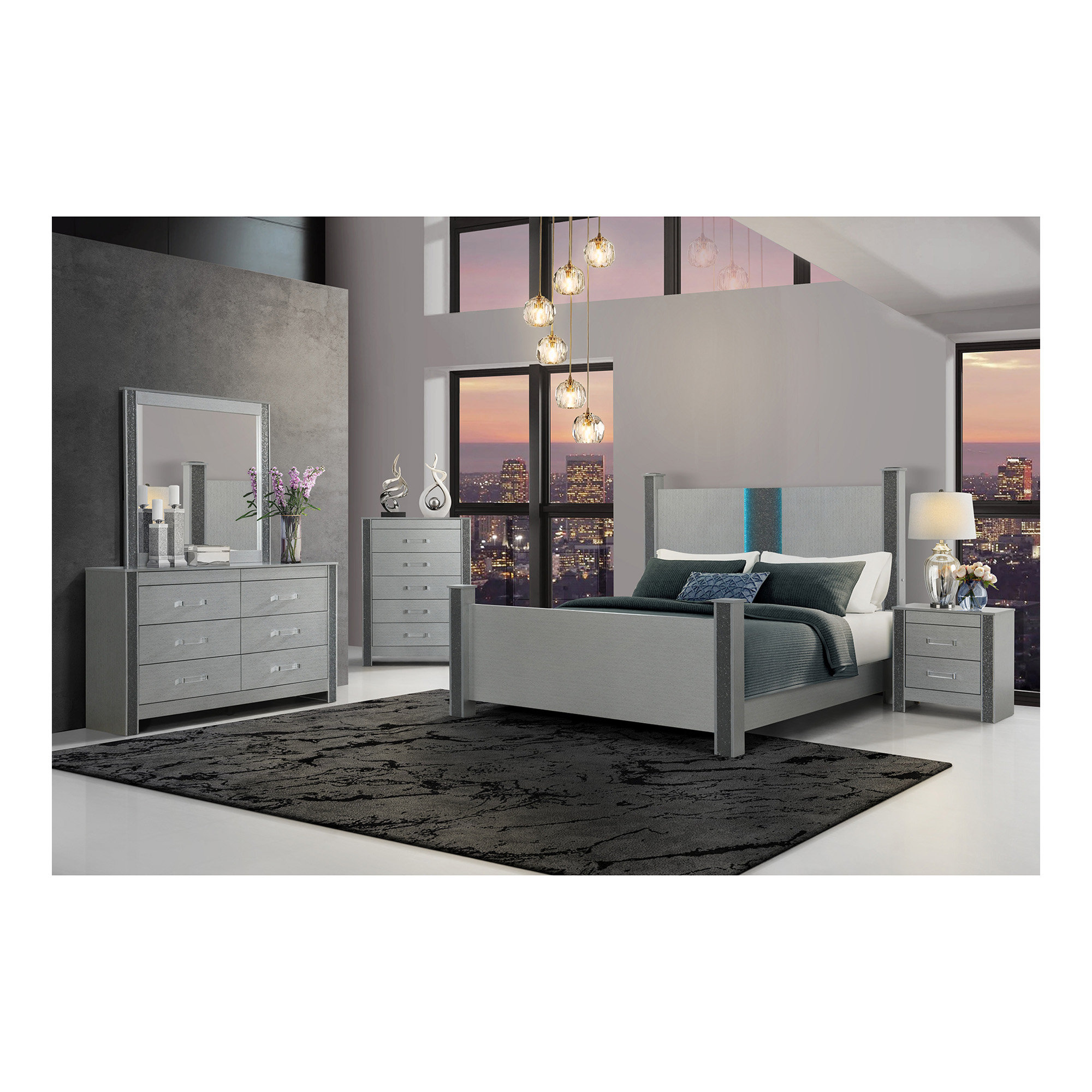 Mercer41 LORENZO SILVER 5PC FULL BEDROOM SET - Wayfair Canada
