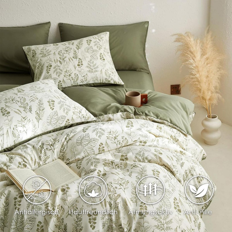 Nayoroom W-SJT-QingDai Green Leaves Flowers Plants Reversible Bedding ...