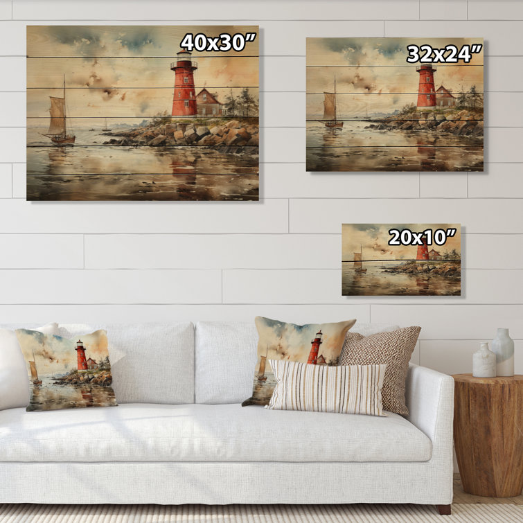 Longshore Tides Vintage Lighthouses Guiding Light II On Wood Print ...