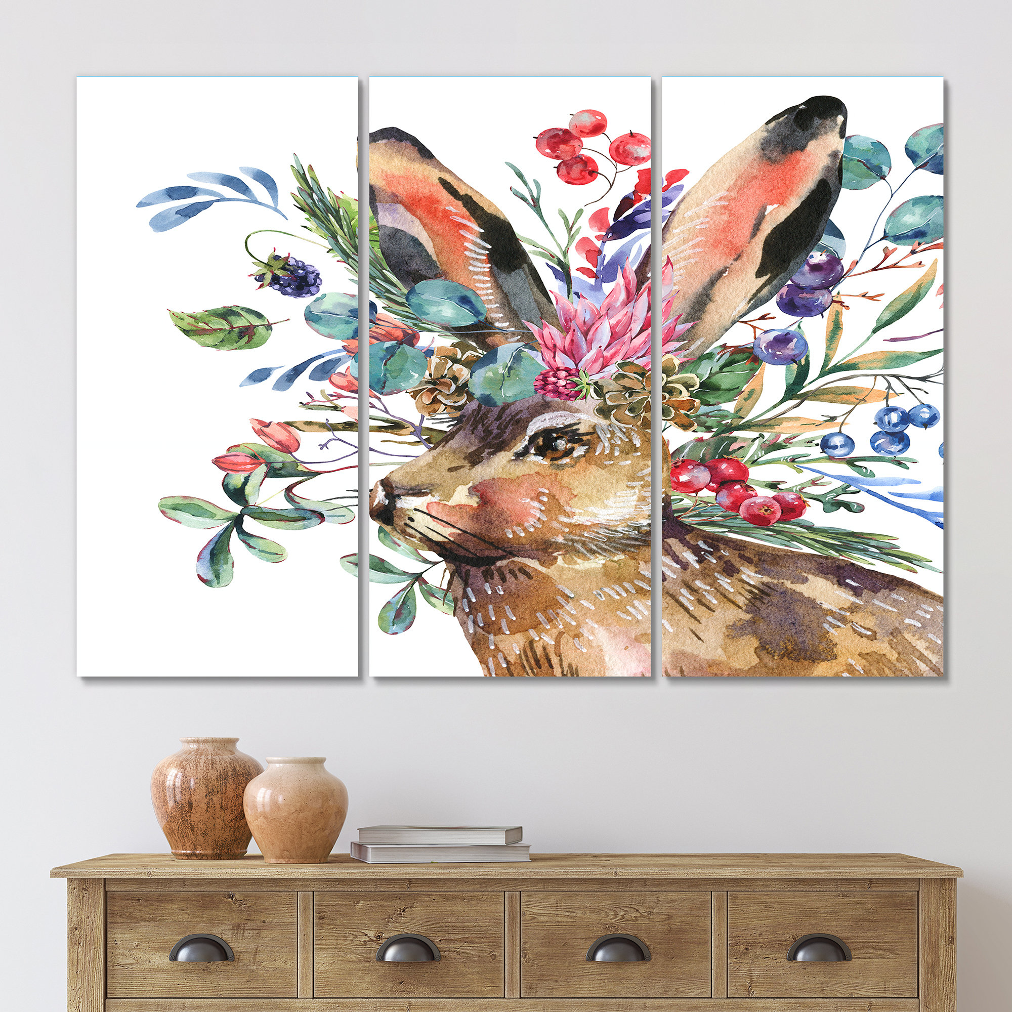 East Urban Home Hare With Flowers - Traditional Canvas Wall Art Print ...