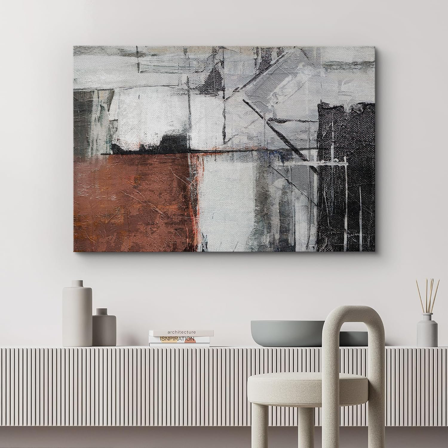 IDEA4WALL Minimal Grunge Grey Brown Colour Block Abstract Shapes ...