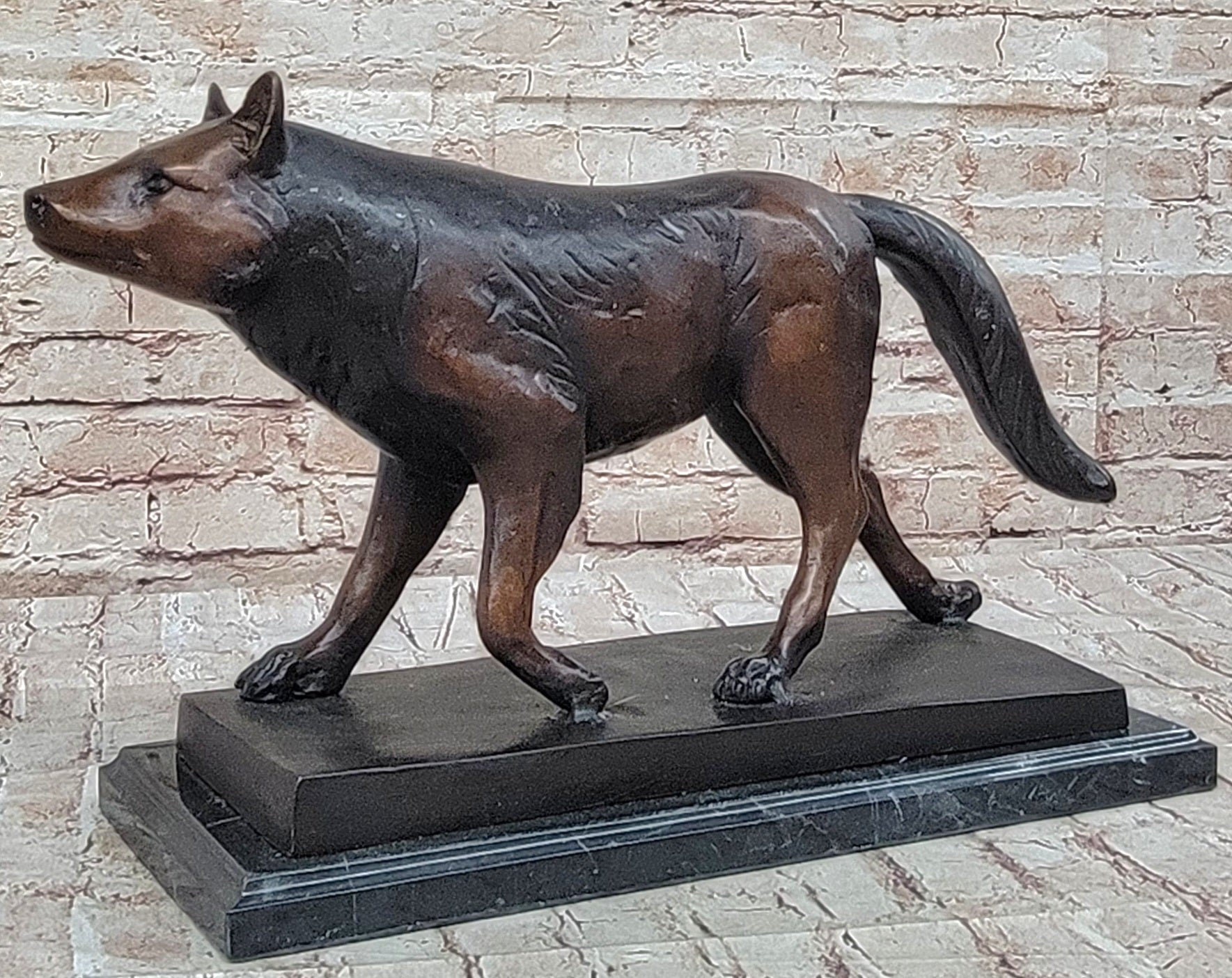 Loon Peak® Joycie Hot Cast Bronze Wolf Wild Dog Canine Sculpture Statue ...