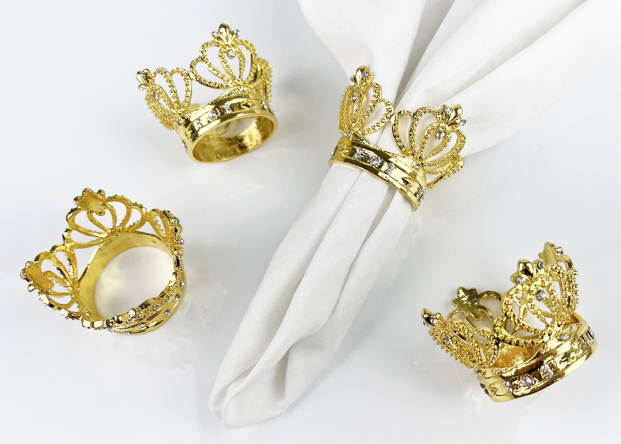 House of Hampton Gold Jeweled Crown Design Metal Napkin Rings, Set Of 4 ...