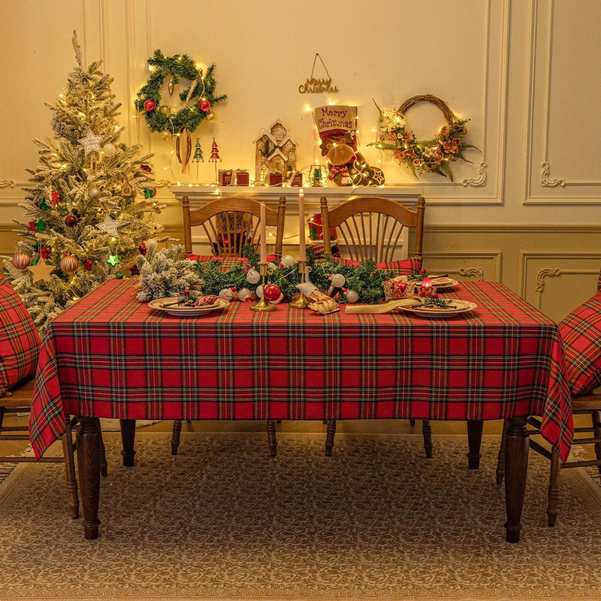The Holiday Aisle® Christmas Checkered Tartan Rectangle Tablecloth ...