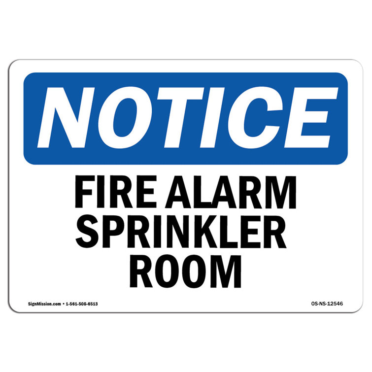 SignMission OSHA Notice - Fire Alarm Sprinkler Room Sign | Heavy Duty ...