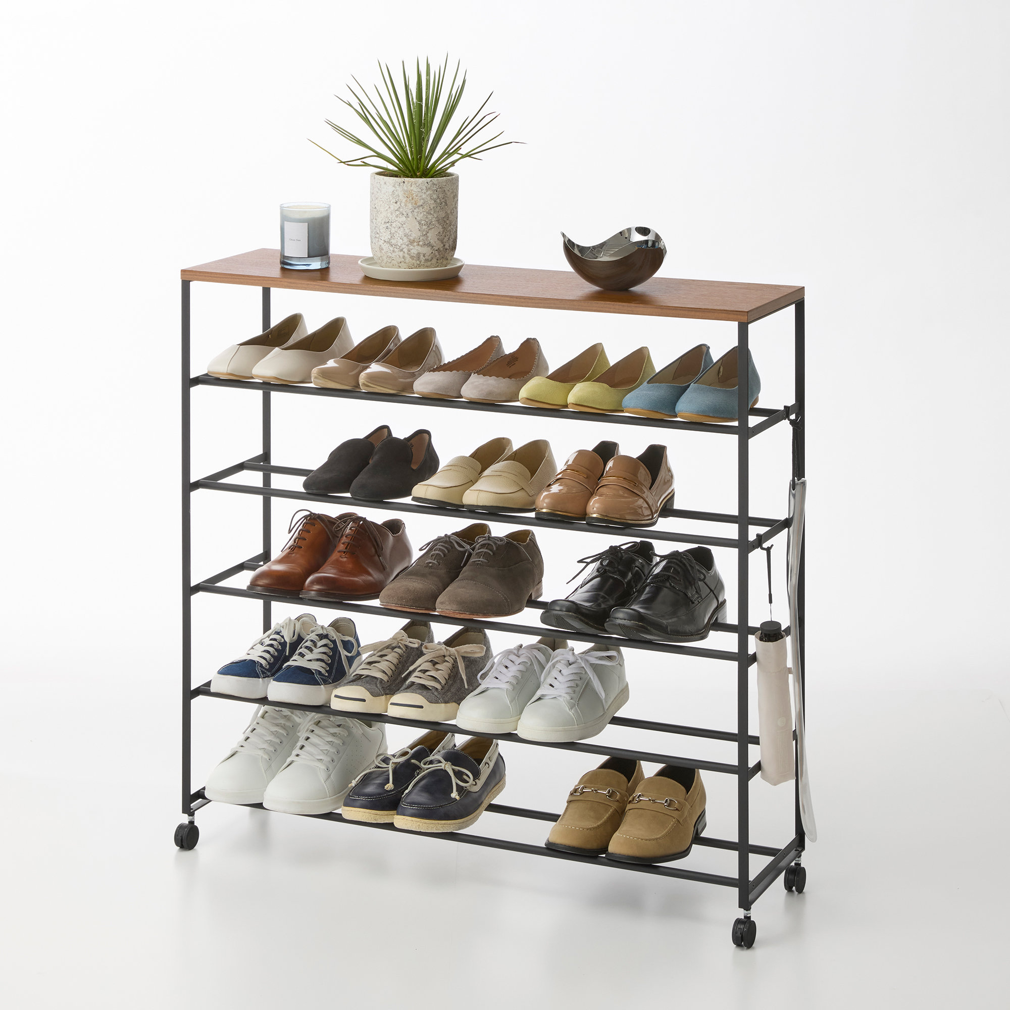 Yamazaki Home Tower Rolling Five-Tier Shoe Rack, Steel Frame With ...