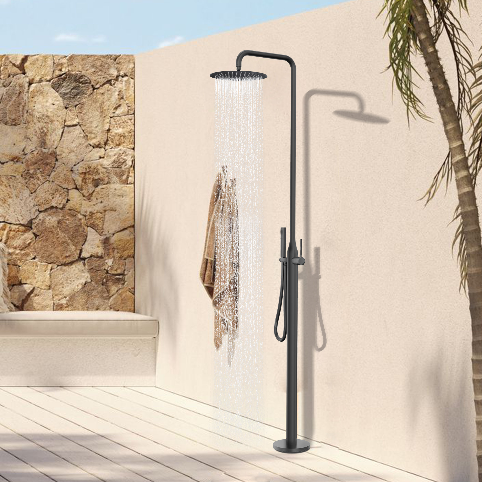 RBROHANT Outdoor Shower Faucet Kit, Exposed Shower Faucet Set Rainfall ...