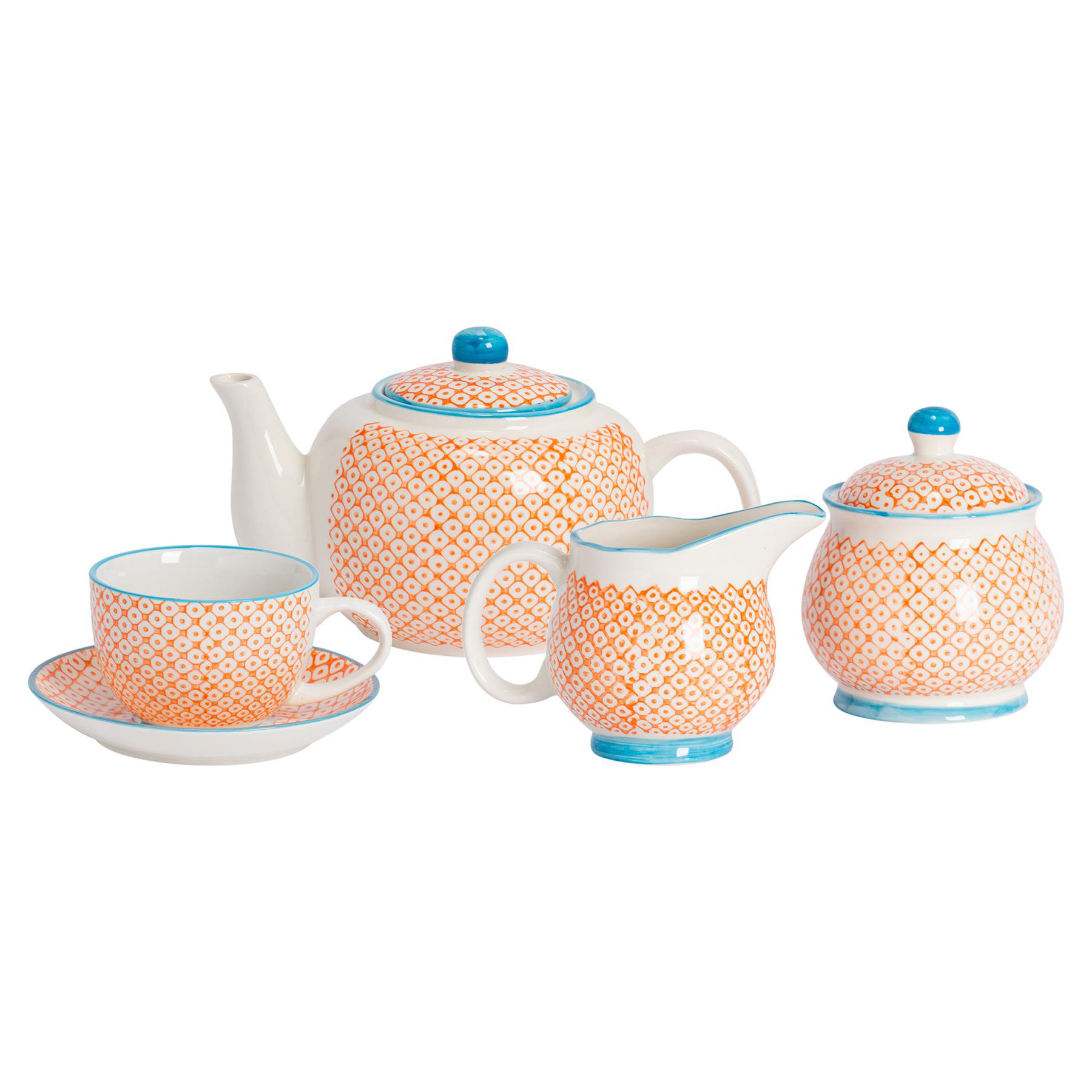 Nicola Spring 15 Piece Hand-Printed Tea Set - Orange | Wayfair.co.uk