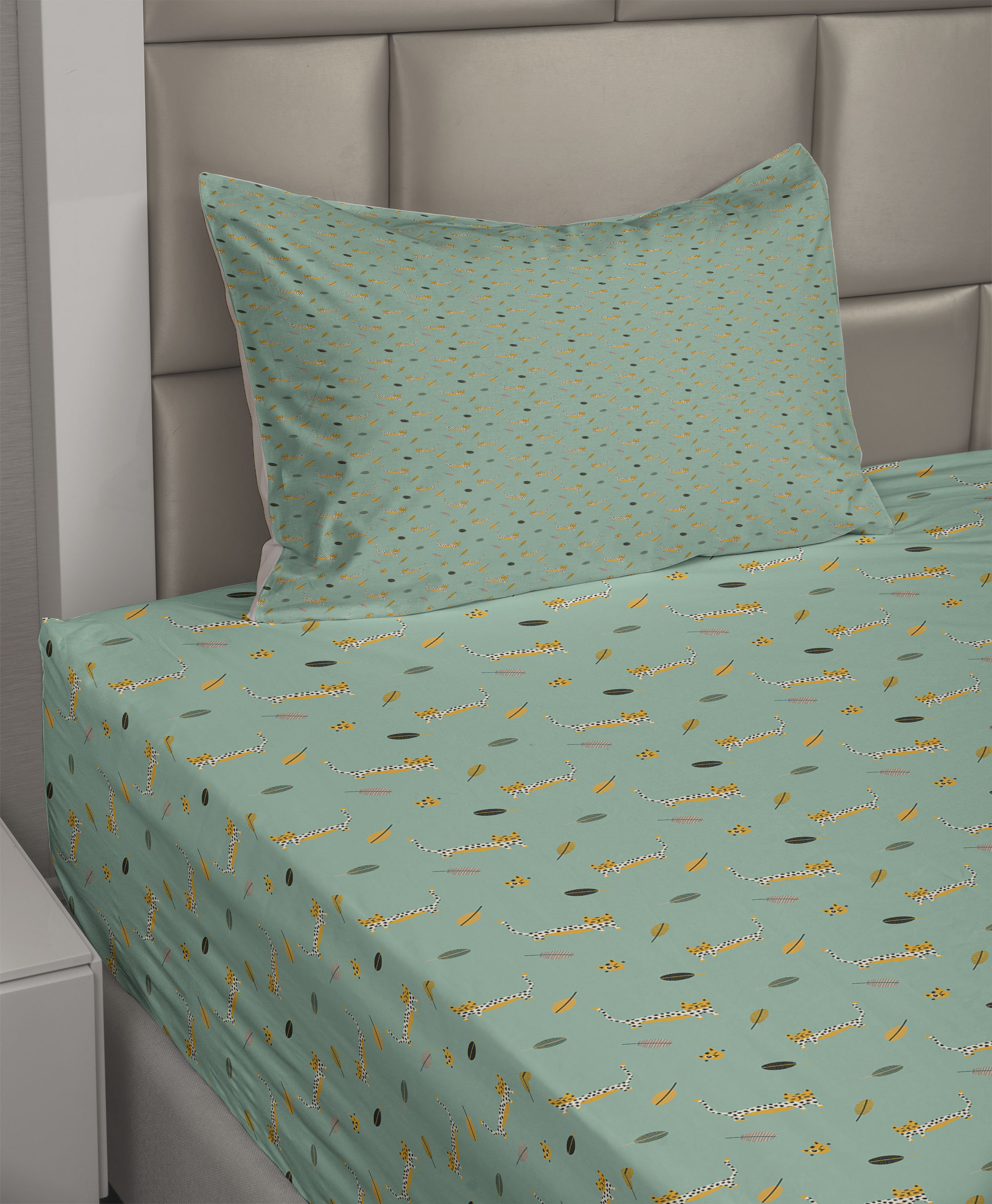 Ambesonne Tropical Sheet Set Scandinavian Tigers Leaves Dark Sea Green ...