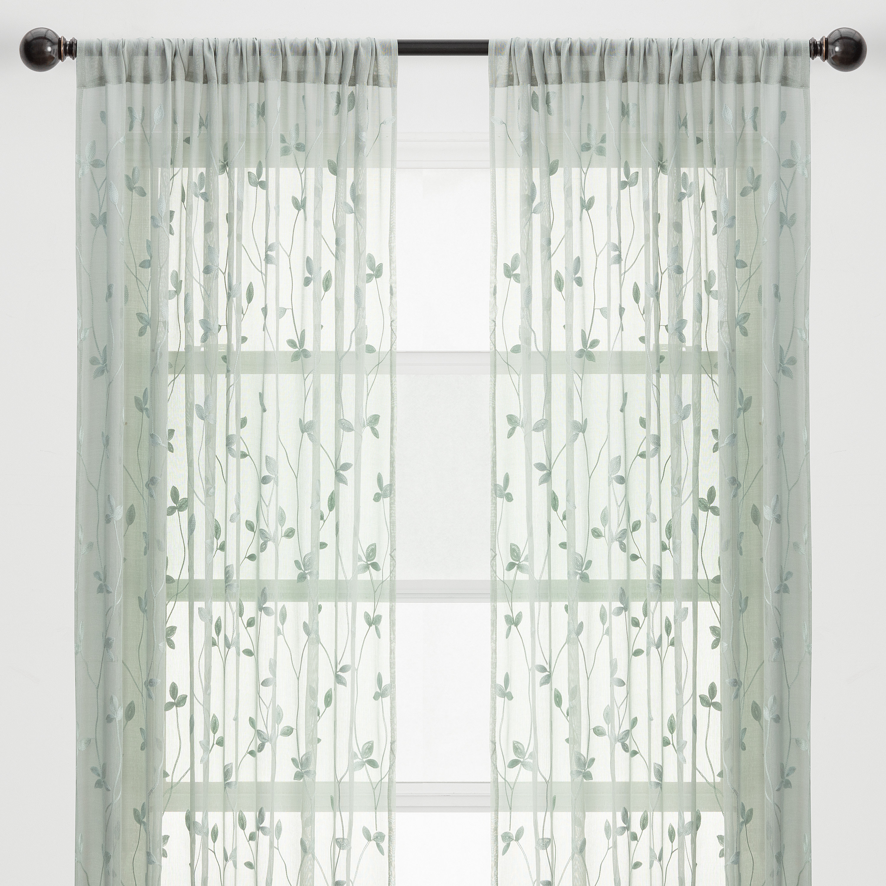 Lark Manor™ Aliaa 2 Panel Vine Leaf Embroidered Textured Sheer Curtain ...