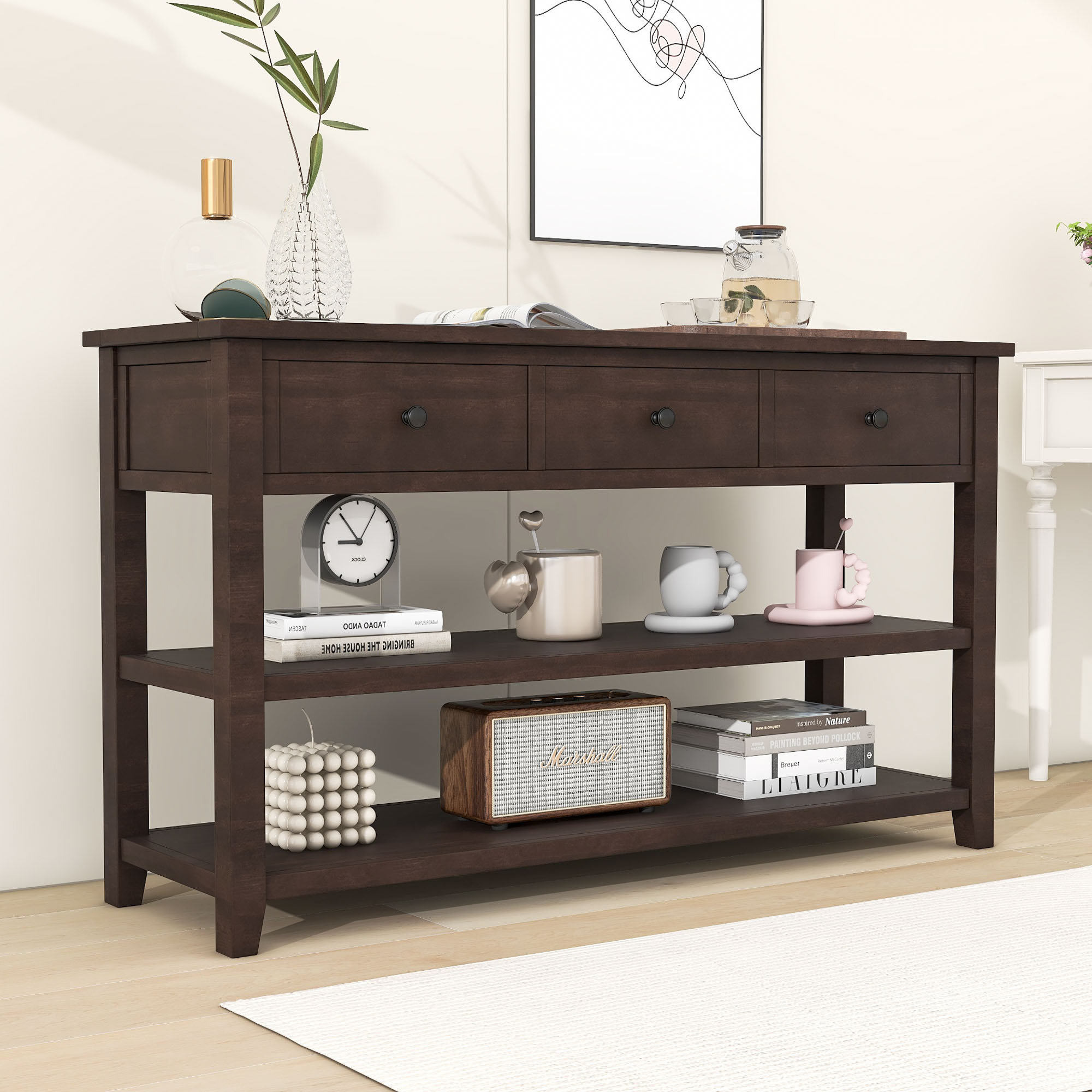 Lark Manor™ Caidence Wooden Console Table with 3 Drawers and 2 Open ...
