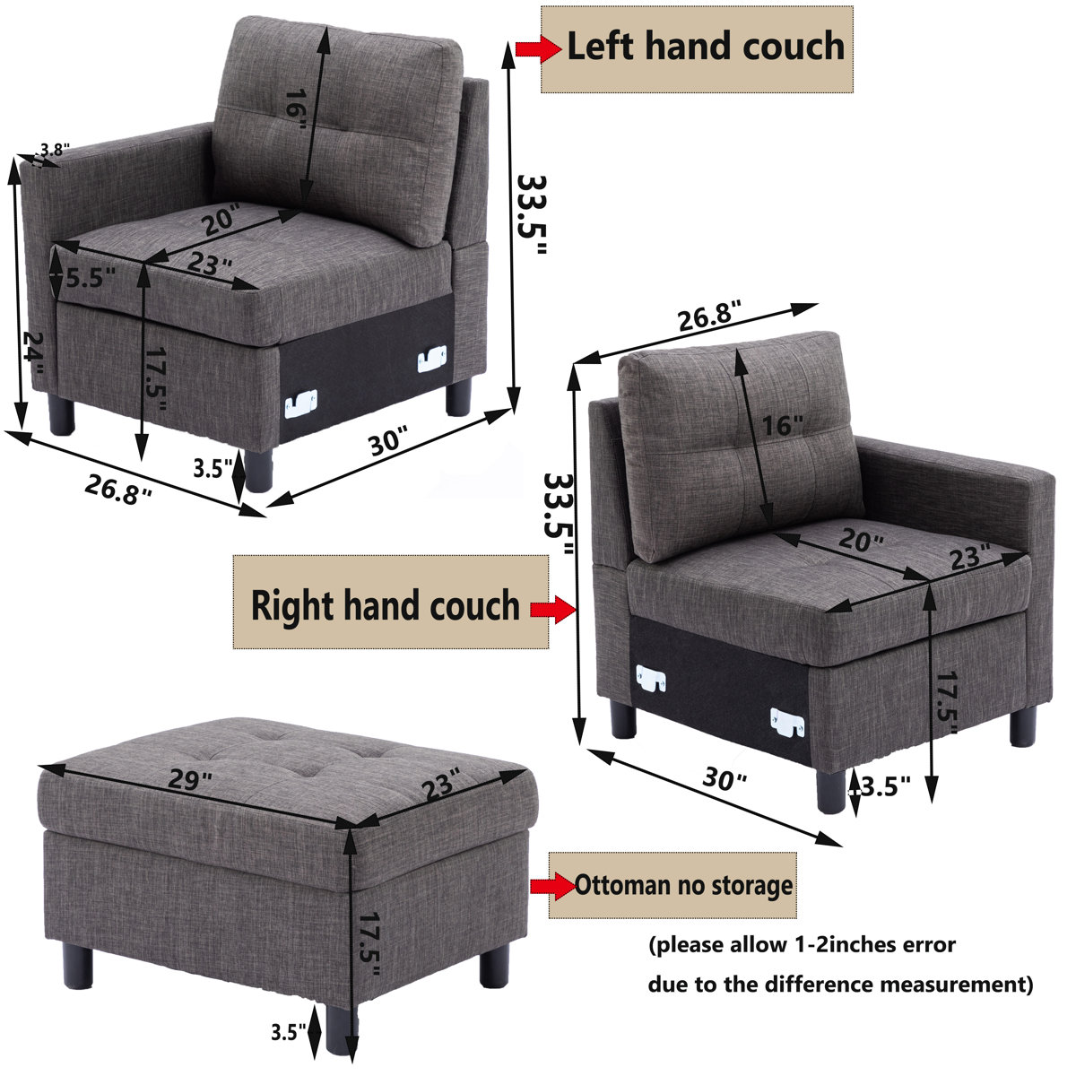 Latitude Run® 53.6'' Linen Square Arm Modular Loveseat | Wayfair